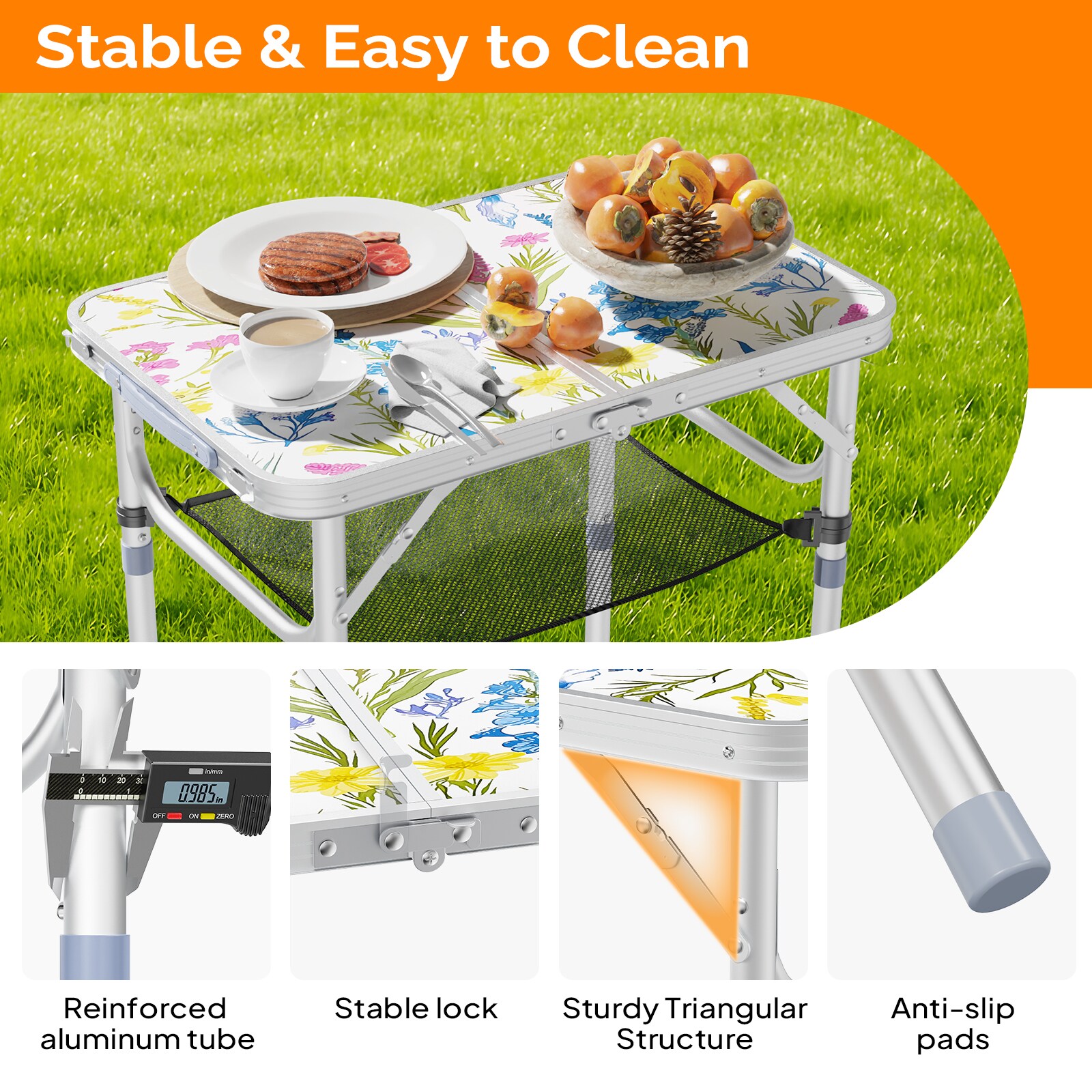 VINGLI 2FT Portable Aluminum Foldable Camping Table for Picnic with 3 ...