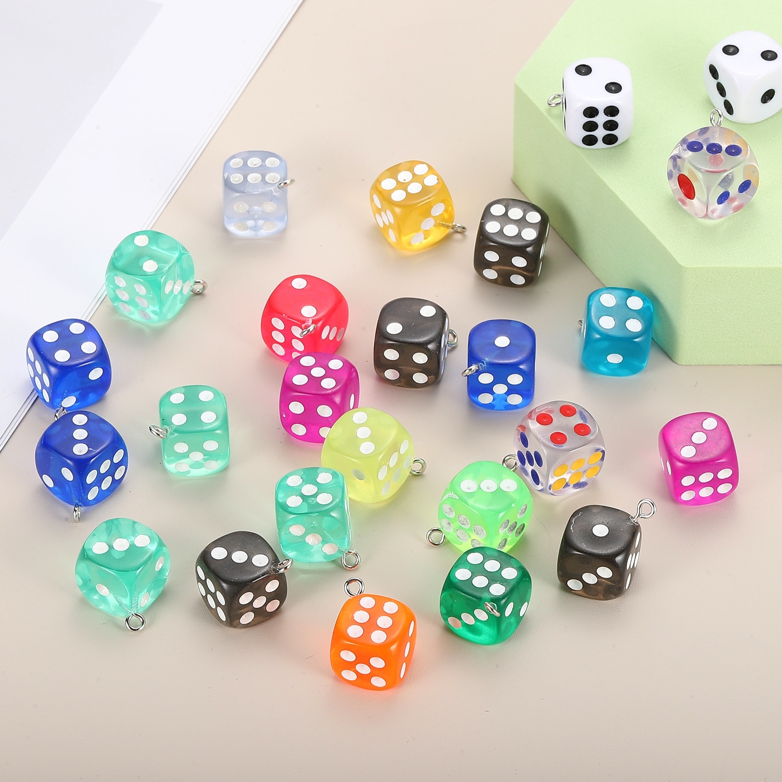 Unique Bargains 20pcs Transparent Dice Beads Charm 3D Cube Acrylic Dice ...