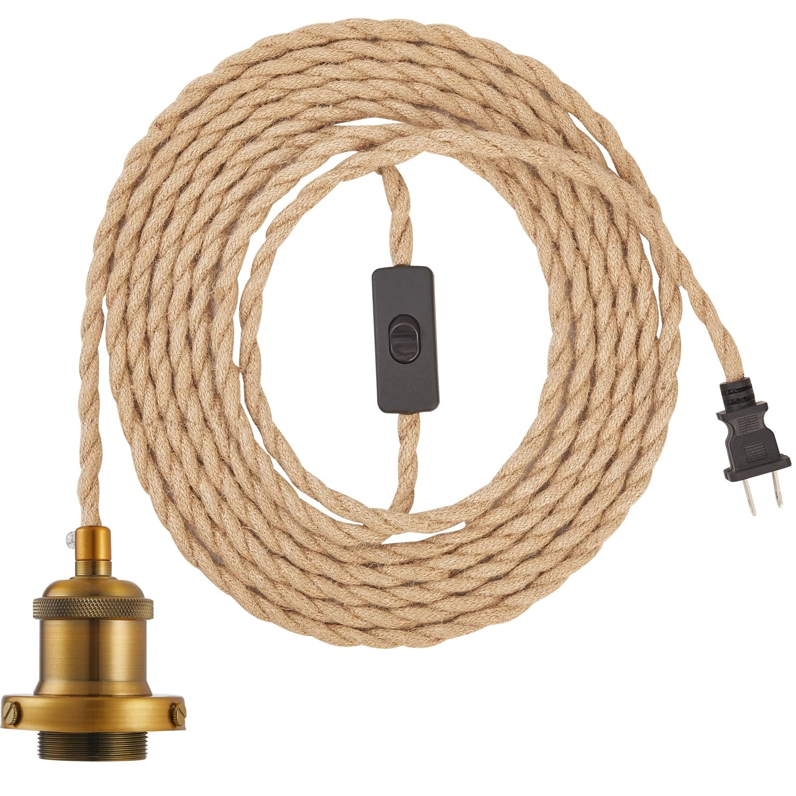 Oyezvary 15.4 ft Industrial Vintage Hemp Rope Pendant Light Cord Kit ...