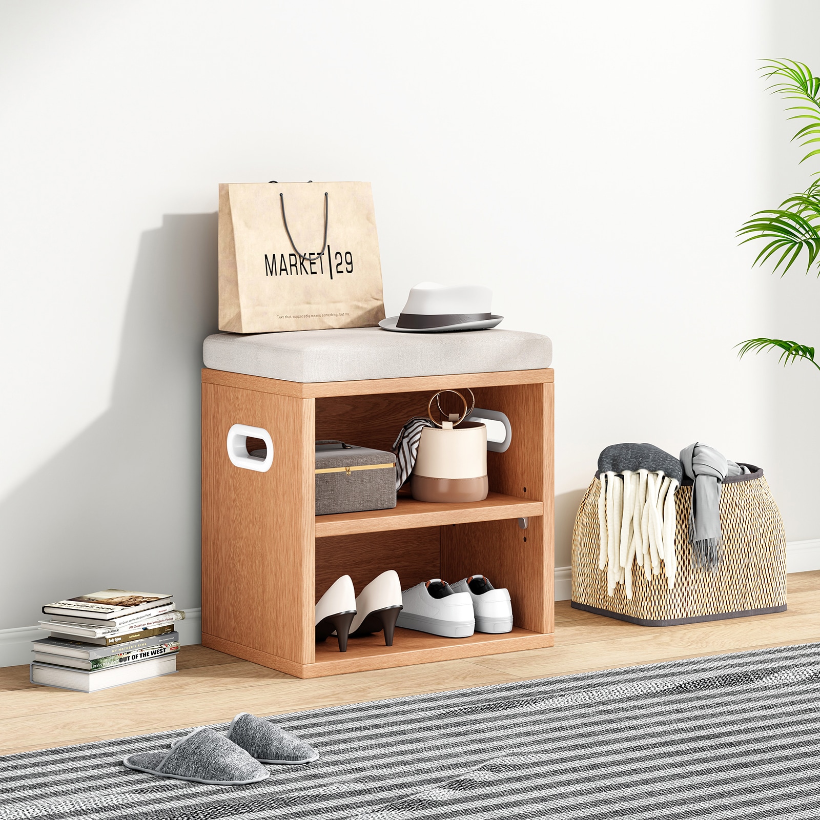 LUXEYARD Small Shoe Bench for Entrywaywith Cushion Shoe Bench with ...