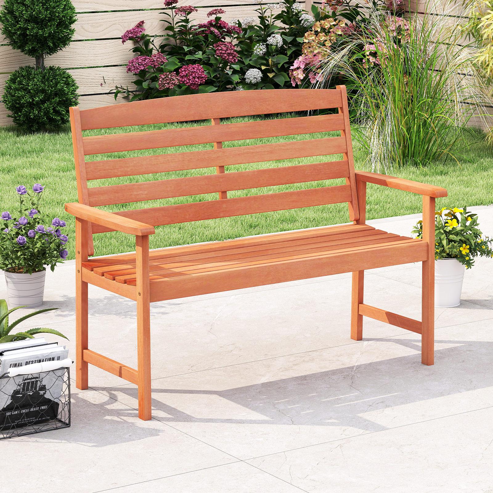 BABOOM Outdoor Wooden Garden Bench for 2 People with Slatted Backrest ...