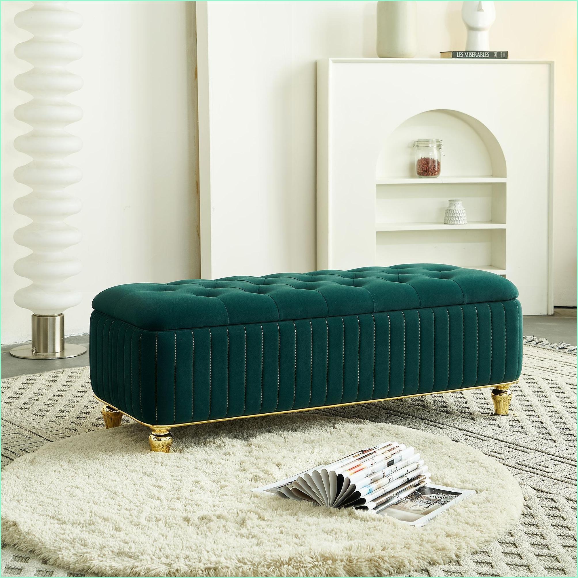 Watnature Ottoman with Storage 47and24W Sage Green Velvet Bench Modern ...
