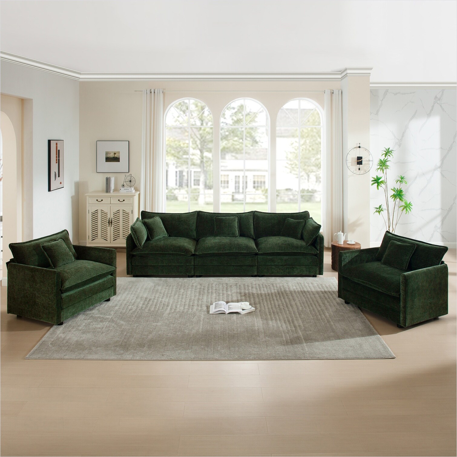 Naturefalls 3 Piece Modern 1+1+3 Seater Living Room Sofa Set Sage Green ...