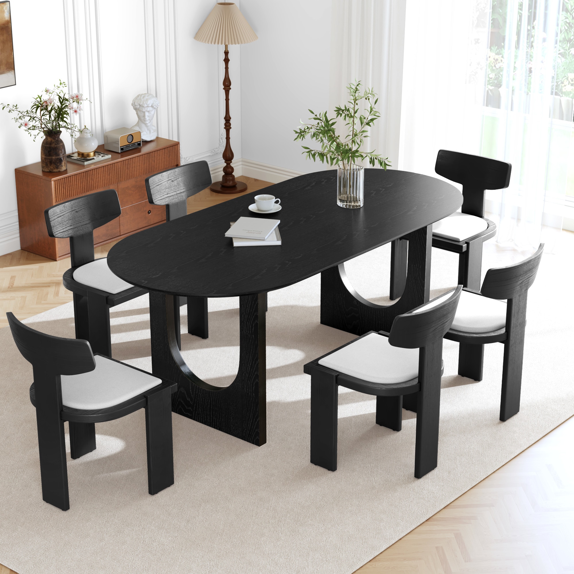 REIBII 67 Inch Solid Wood Oval Dining Table with Double Pedestal Large ...