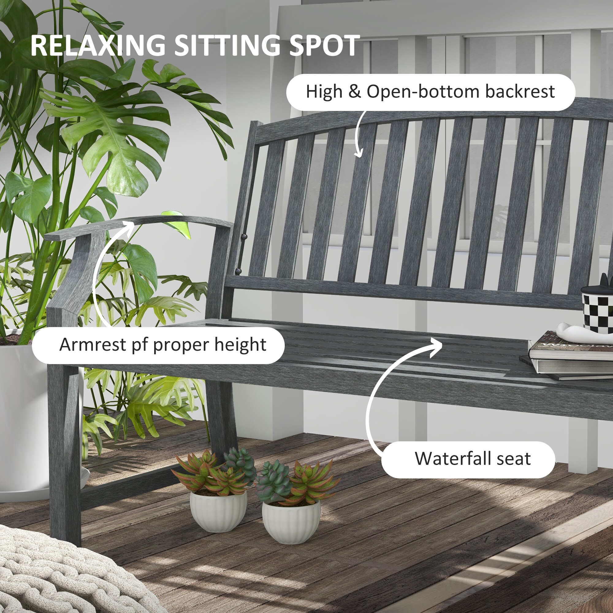 Kahomvis 50-in W x 33-in H Gray Steel Garden Bench in the Patio Benches ...