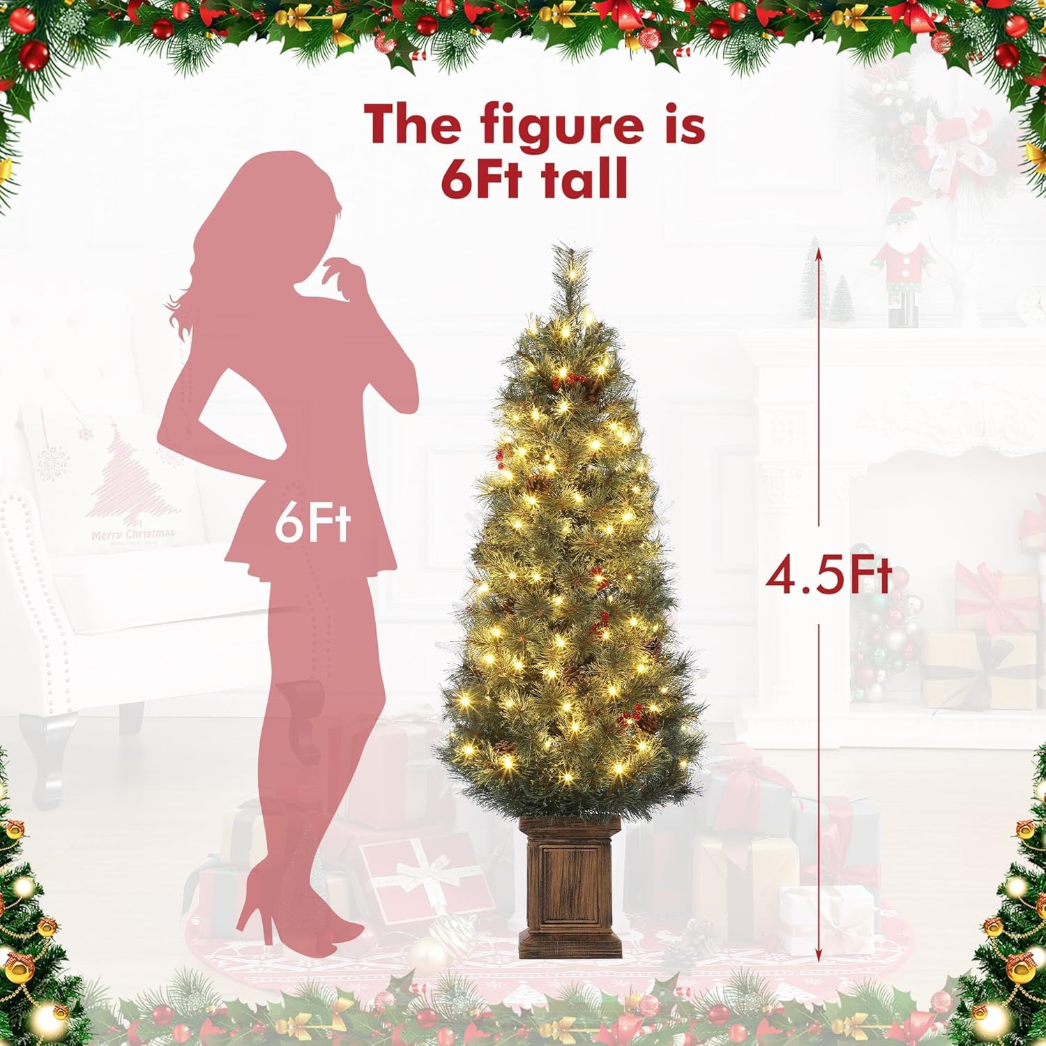 Garvee Christmas Tree 2 Pack 4.5 FT Prelit Snow Flocked Artificial 108 ...