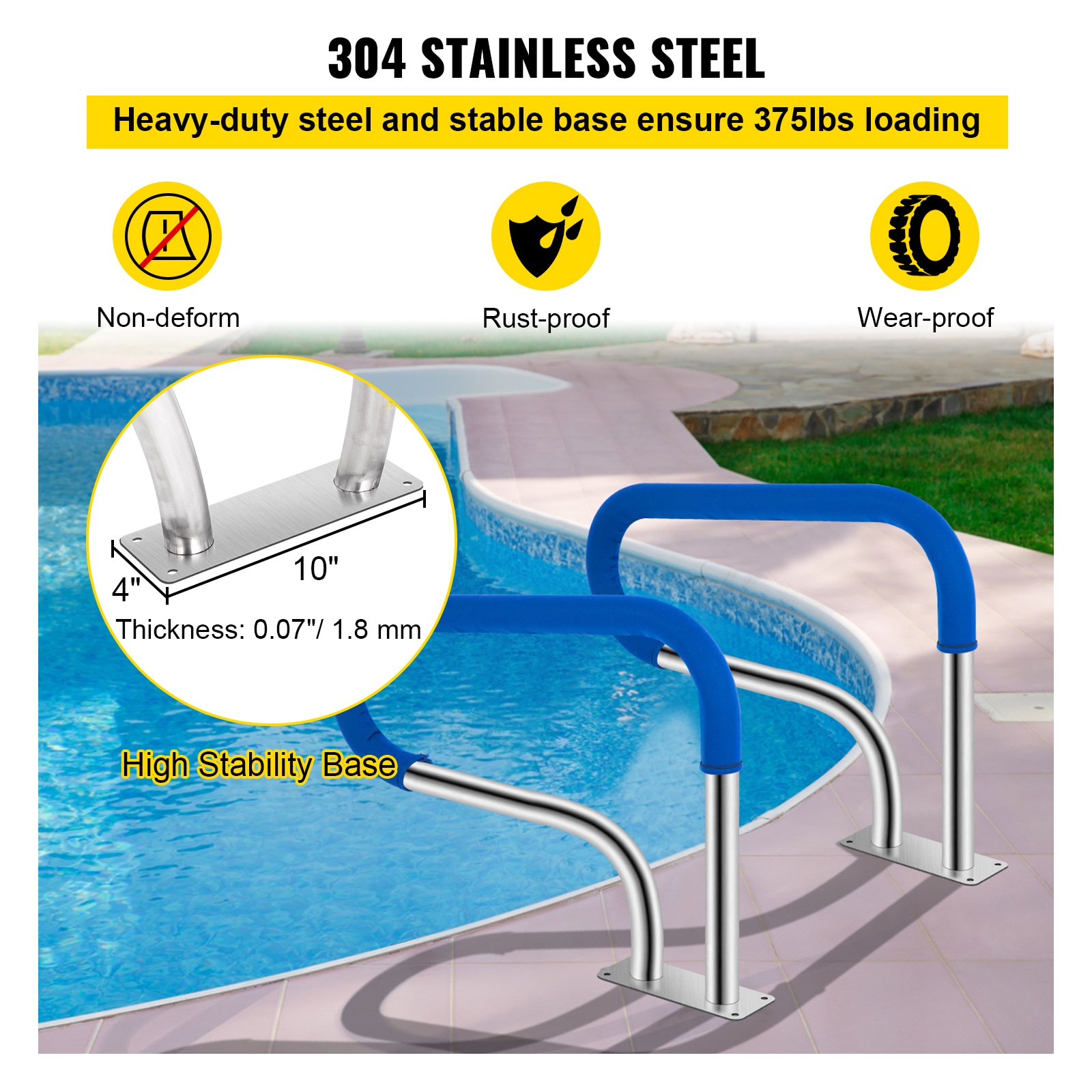 SVOPES Pool Handrail Steel Pool deck ladder Hand Rail in the Above ...