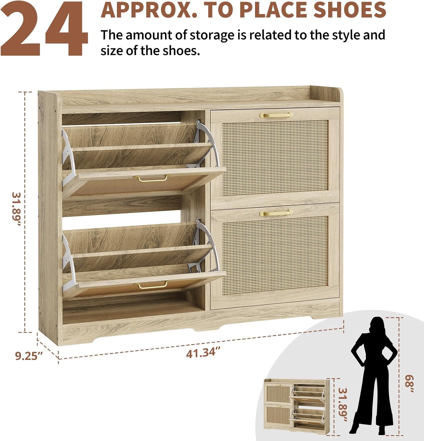Garvee Entryway Shoe Cabinet with 4 Flip Drawers Wide Shoe Storage ...