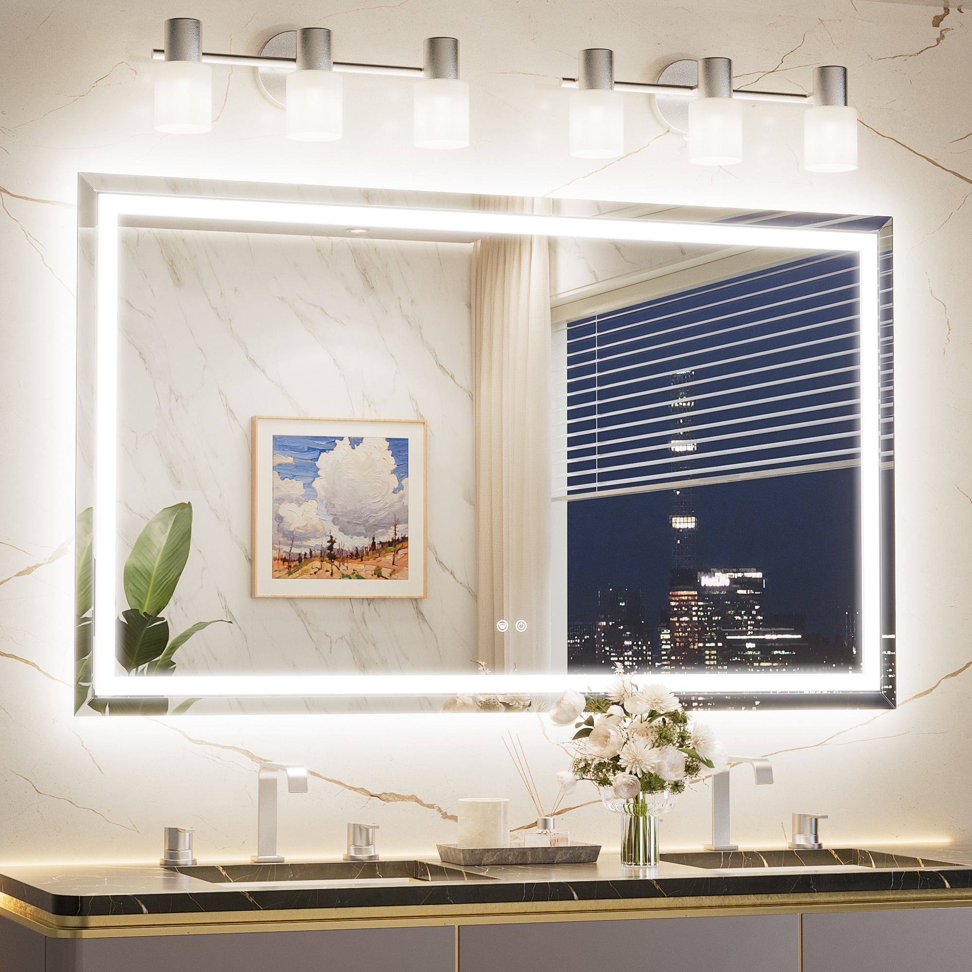 Keonjinn Lighted Bathroom Mirrors 60-in x 36-in Beveled Frameless ...