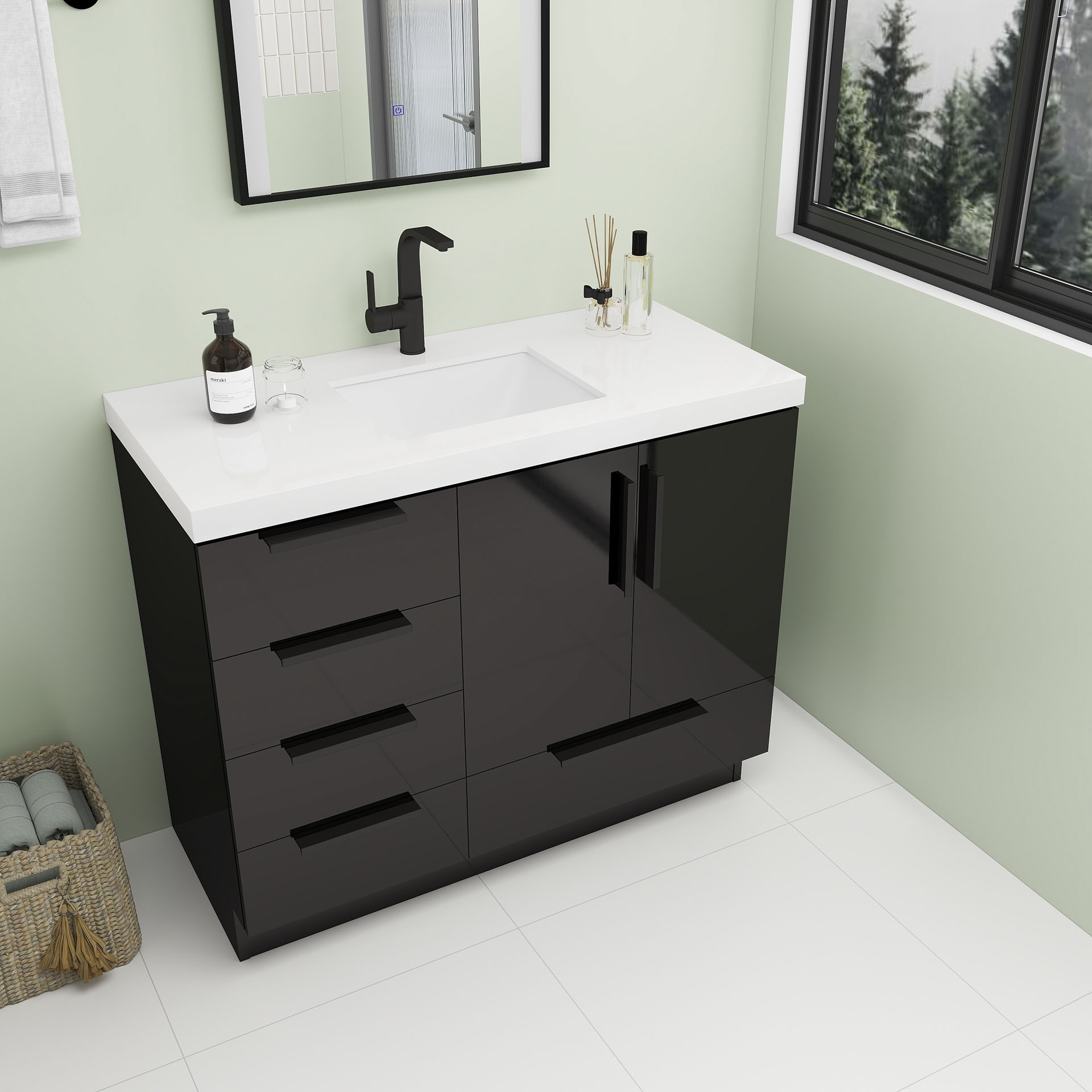 BV Better Vanity Carla 42-in Gloss Black / Left Side Drawer Undermount ...