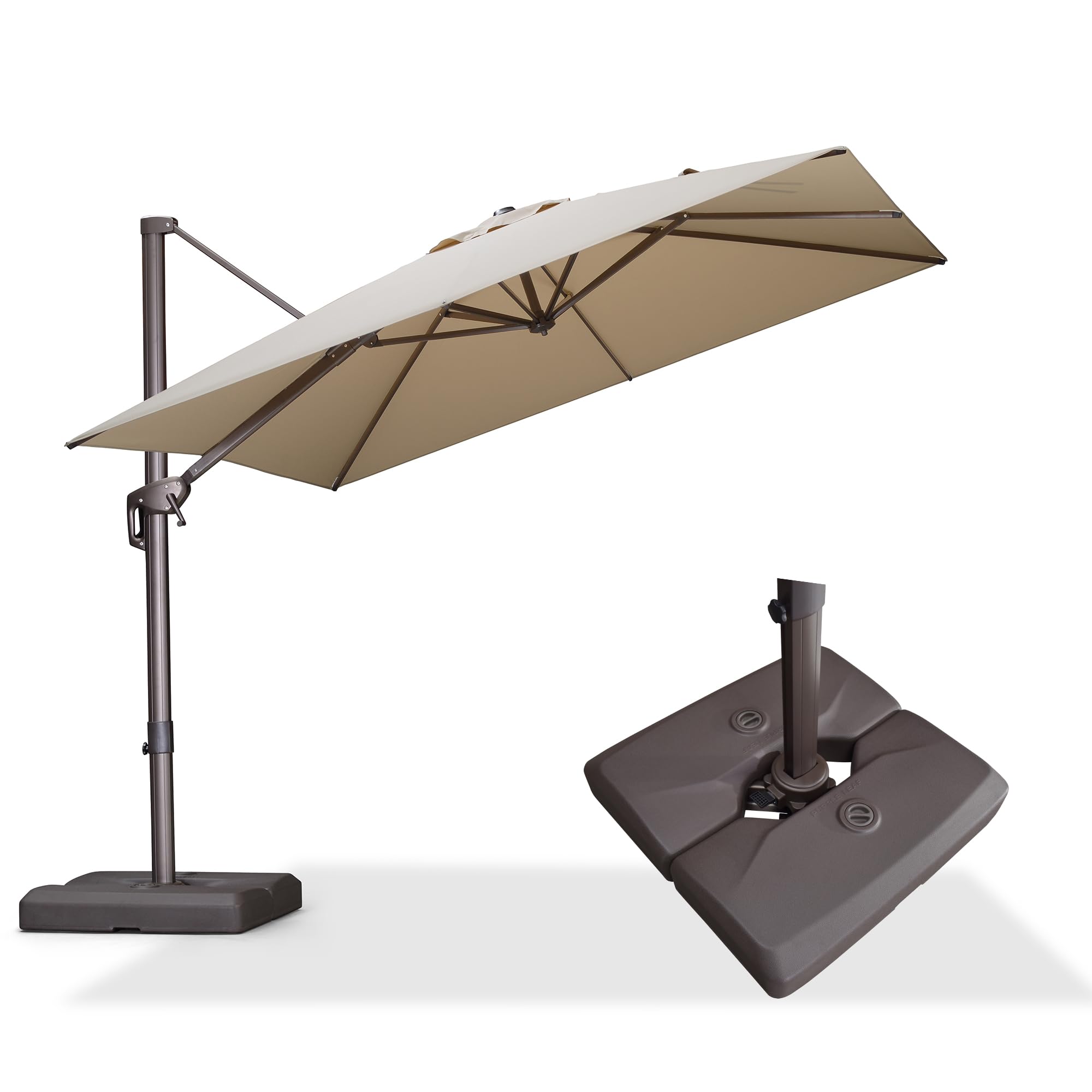 PURPLE LEAF 9-ft Aluminum Beige Crank Cantilever Patio Umbrella with ...