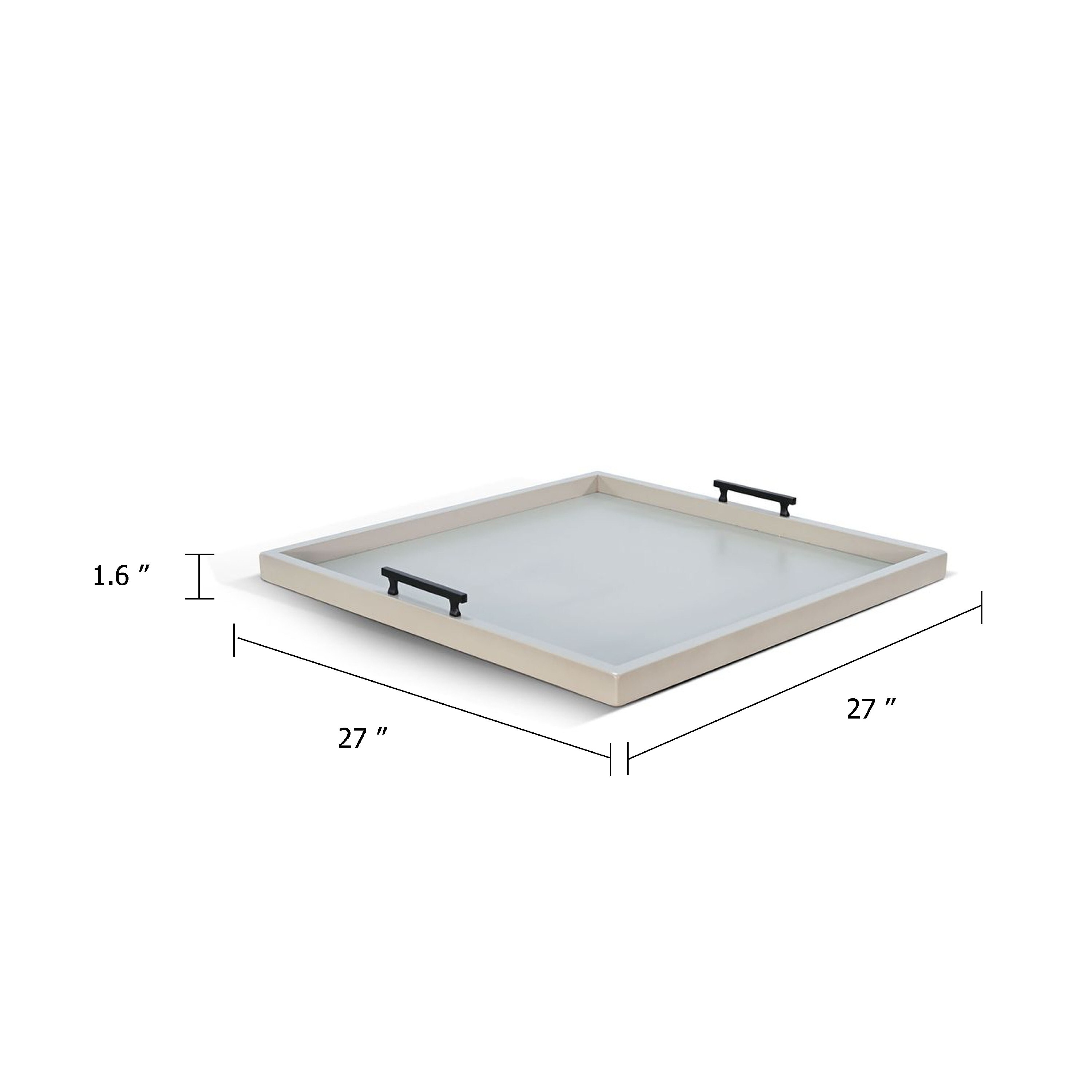 Benzara Yela Light Gray Square Wood Decorative Tray with Black Handles ...