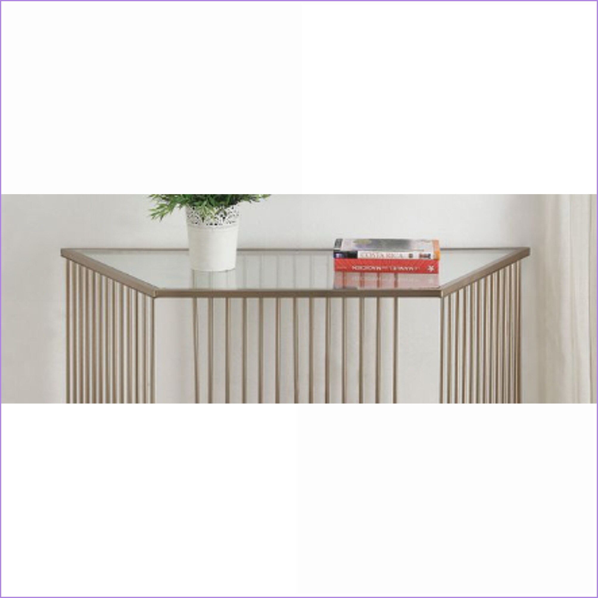 Watnature Champagne Metal Trapezoidal Coffee Table with Clear Glass Top ...