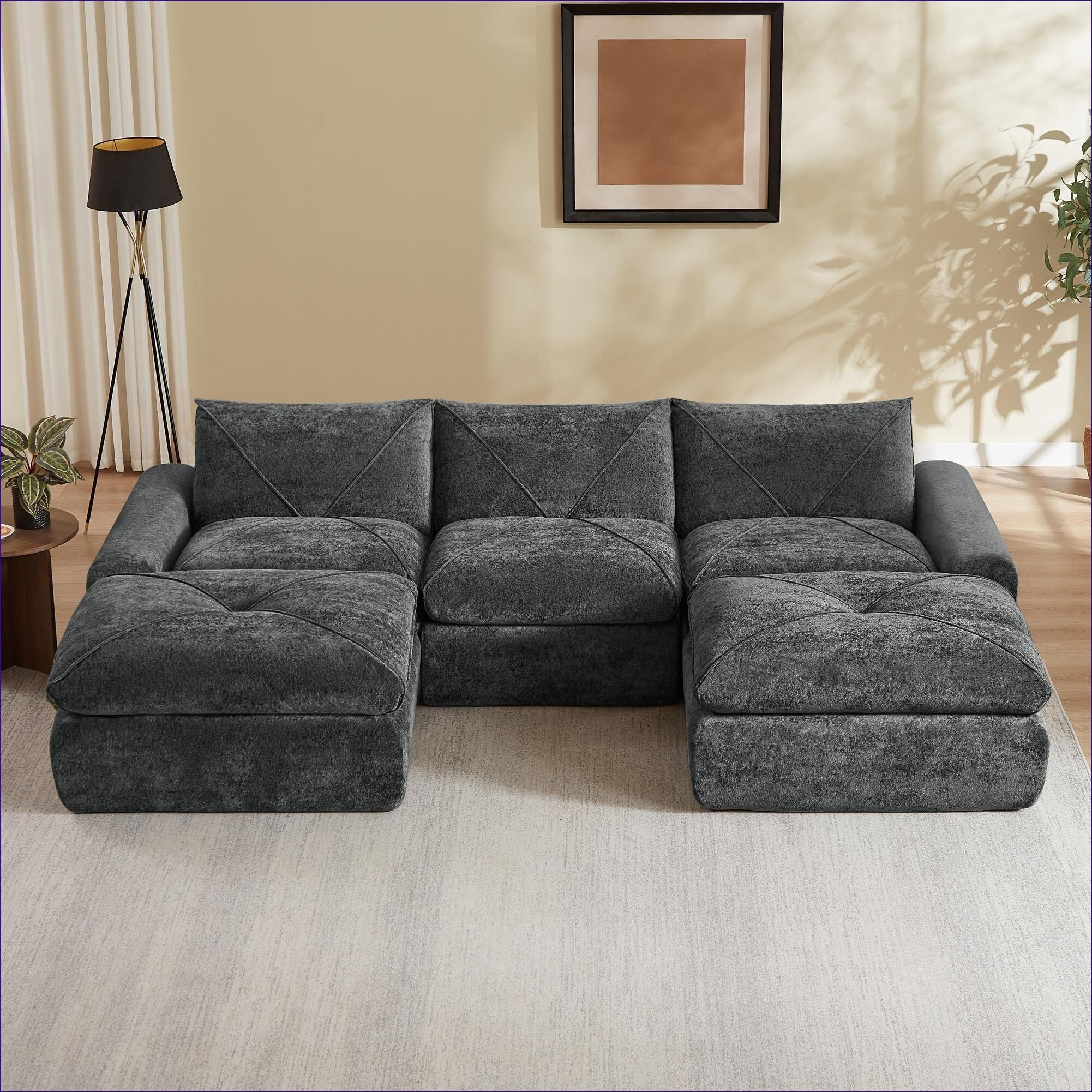 Watnature Modern Minimalist 4-Seat Modular Sectional Sofa with Foot ...