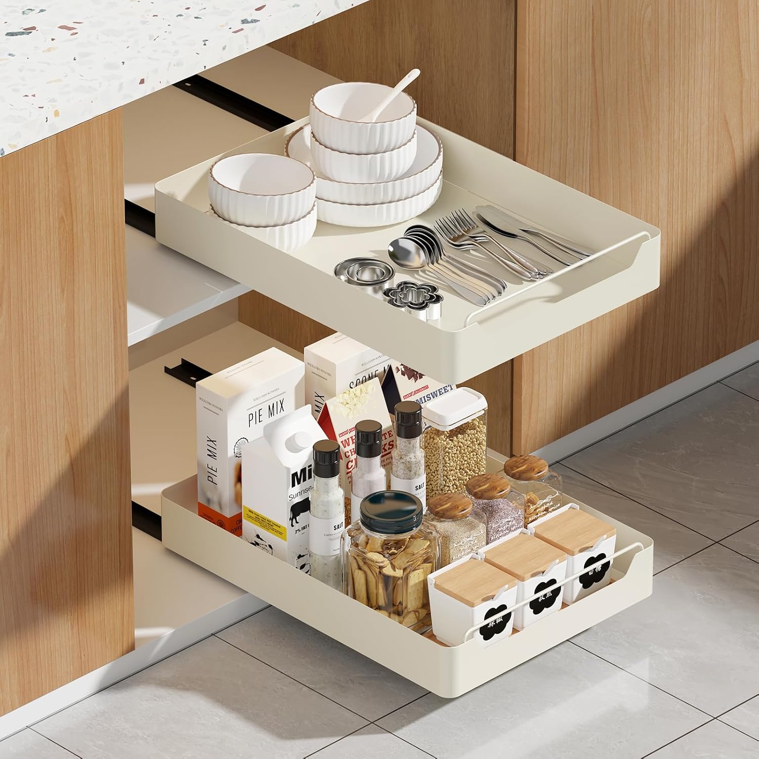 Garvee 16.9in Deep Pull Out Cabinet Organizer Fixed With Adhesive Film ...