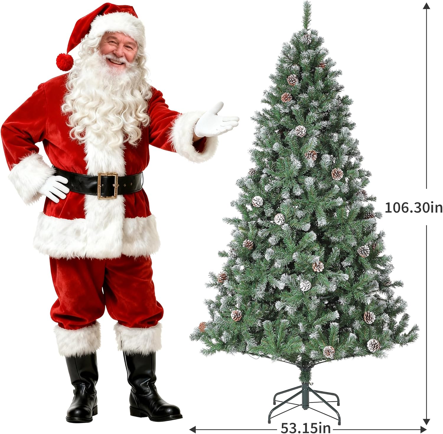 GAOMON 9FT Pre-Decorated Snow Flocked Christmas Tree- Hinged PVC ...