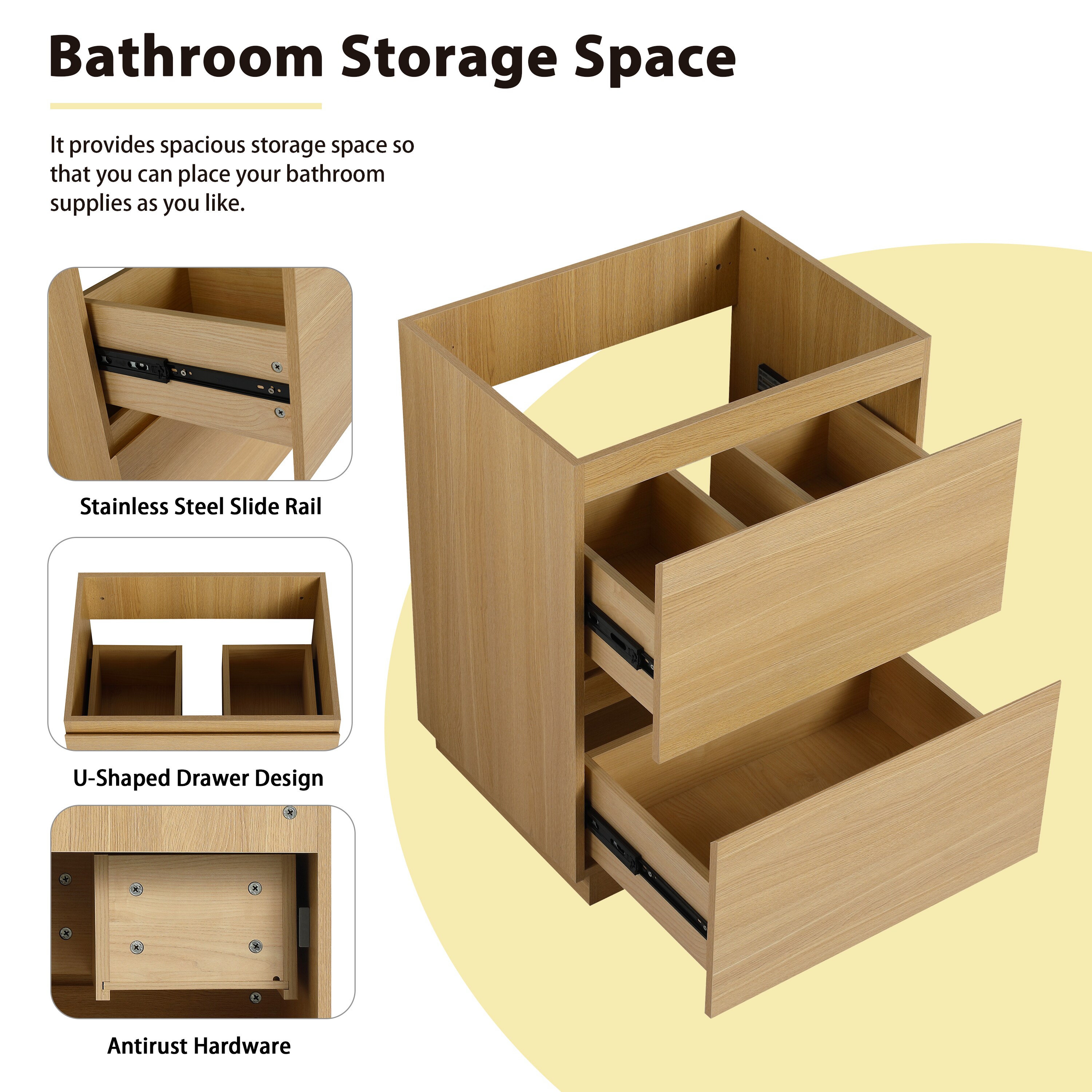 LUCKY ONE 24 inch Modern Freestanding Bathroom Vanity Base with 2 ...