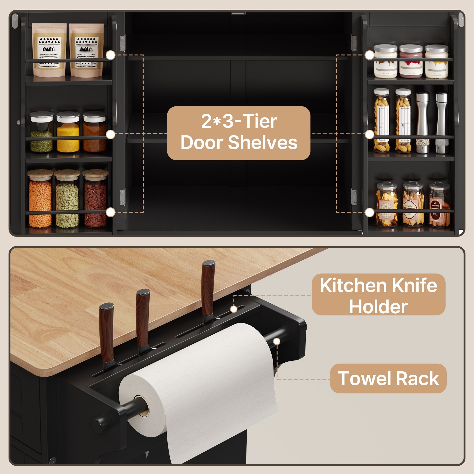 Lofka Kitchen Island with Storage 44 Inch Kitchen Island with Trash Can ...