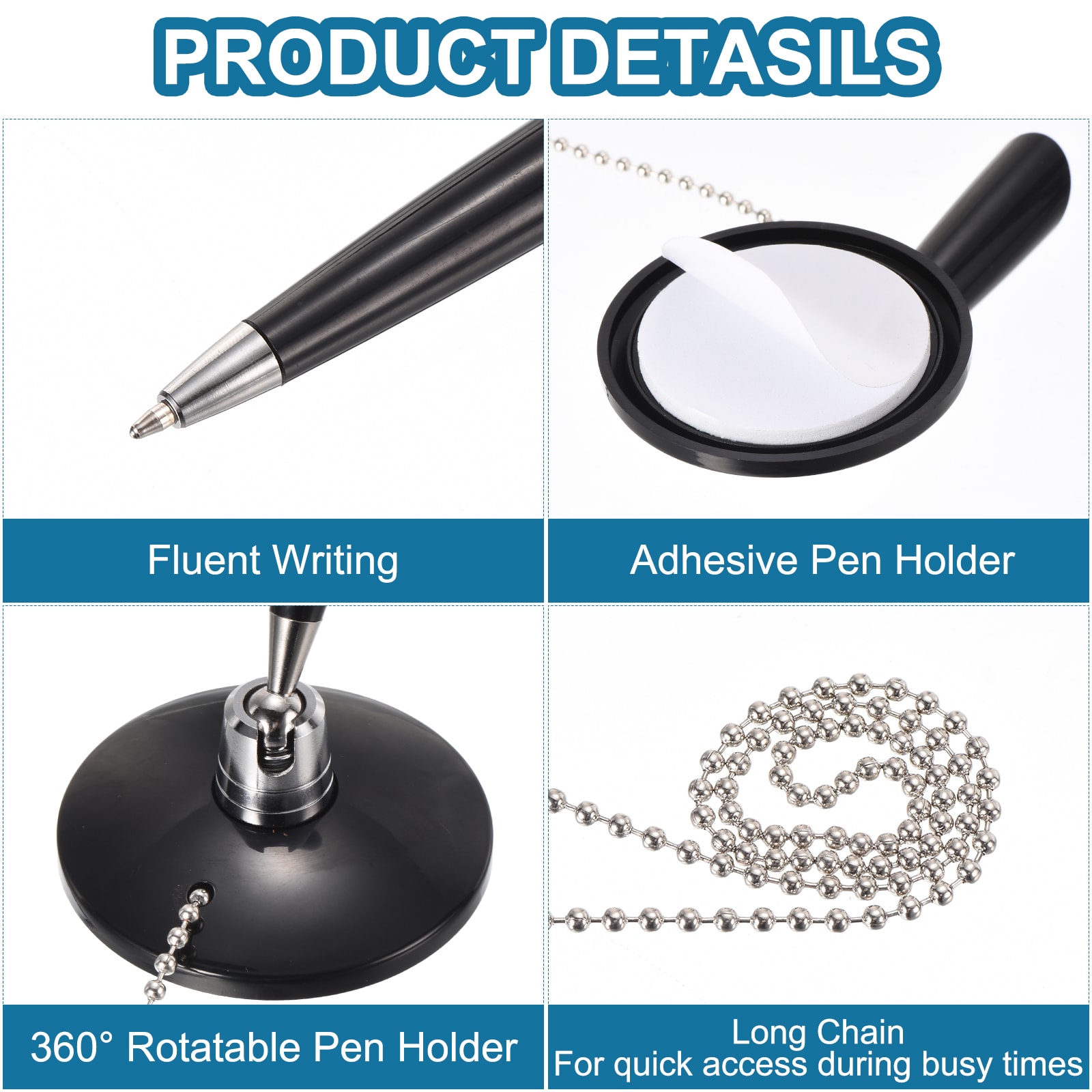 PATIKIL Secure Pen with Chain and Adhesive Pen Holder Reception Counter ...