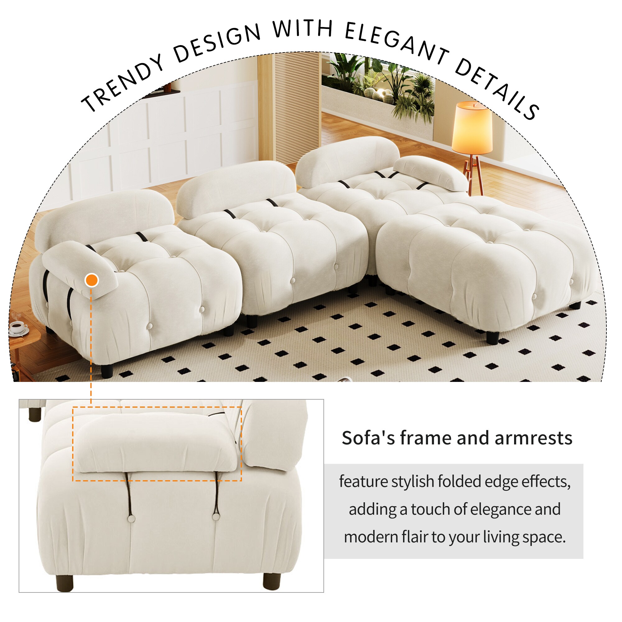 Clihome Modern 4 -Piece Polyester/Polyester blend Beige Living Room Set ...