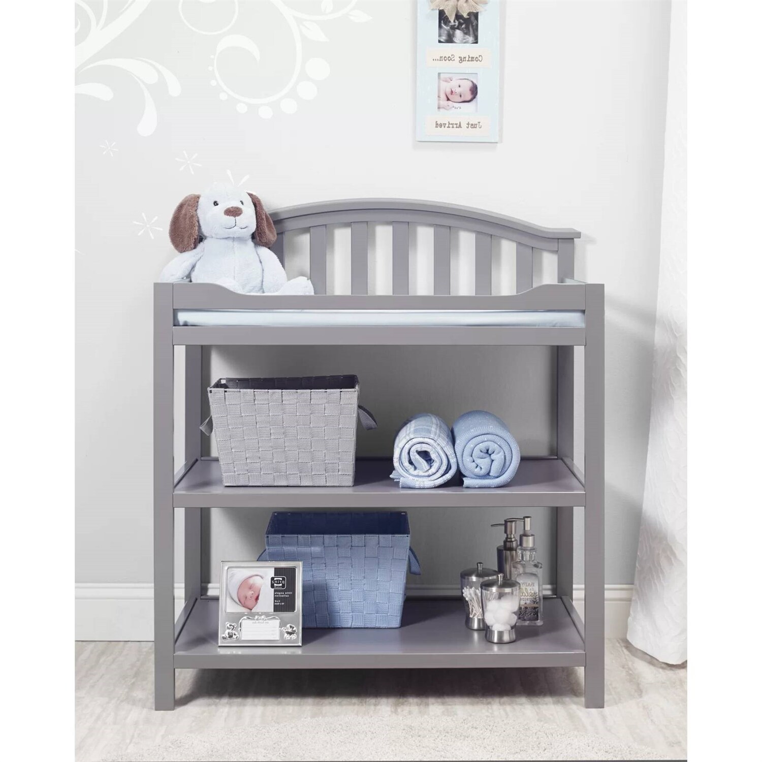 Slickblue Gray Wood Floor Mount Changing Table with Safety Rails and ...