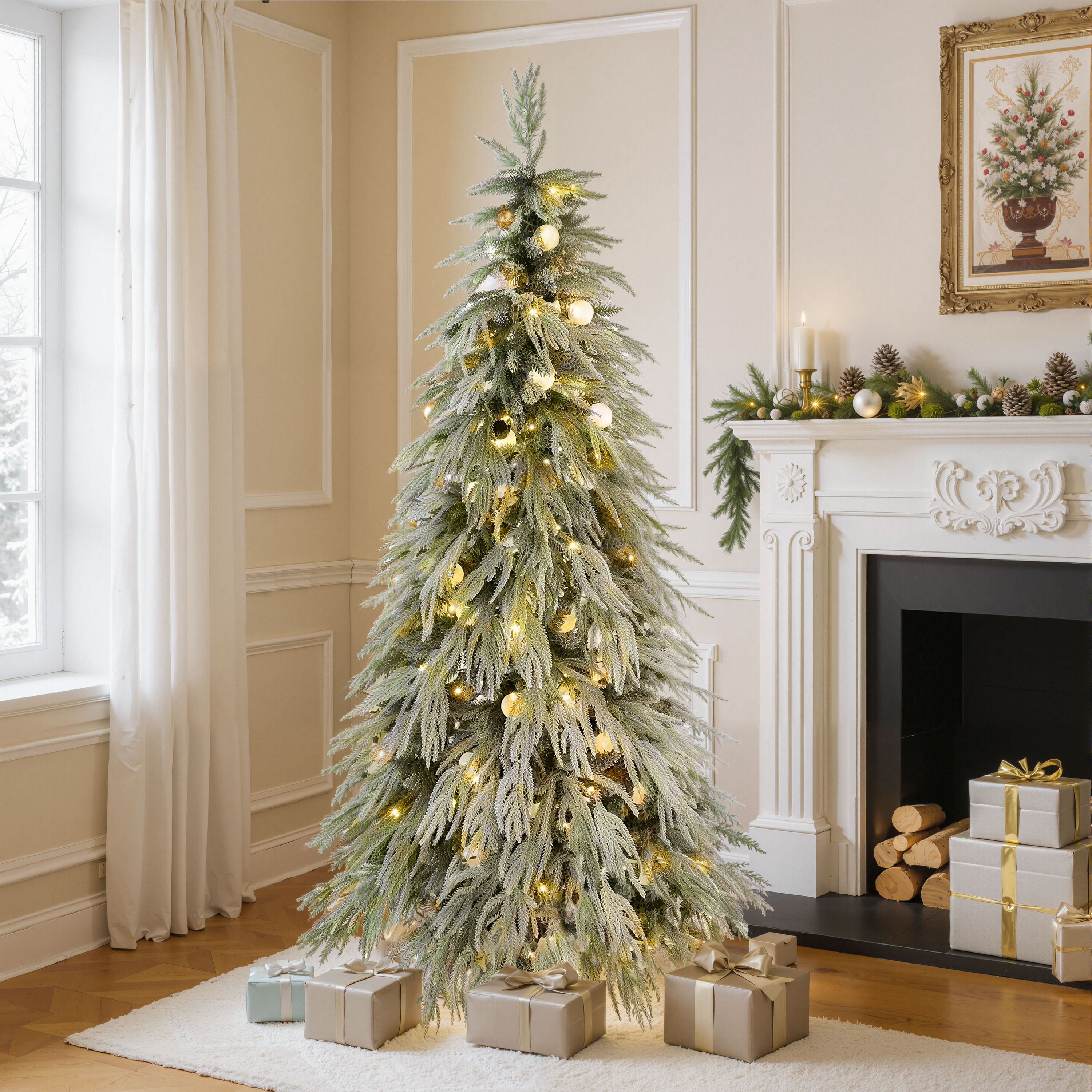 Christopher Knight Home Anele White and Green 5ft Pre-Lit Spruce Snow ...