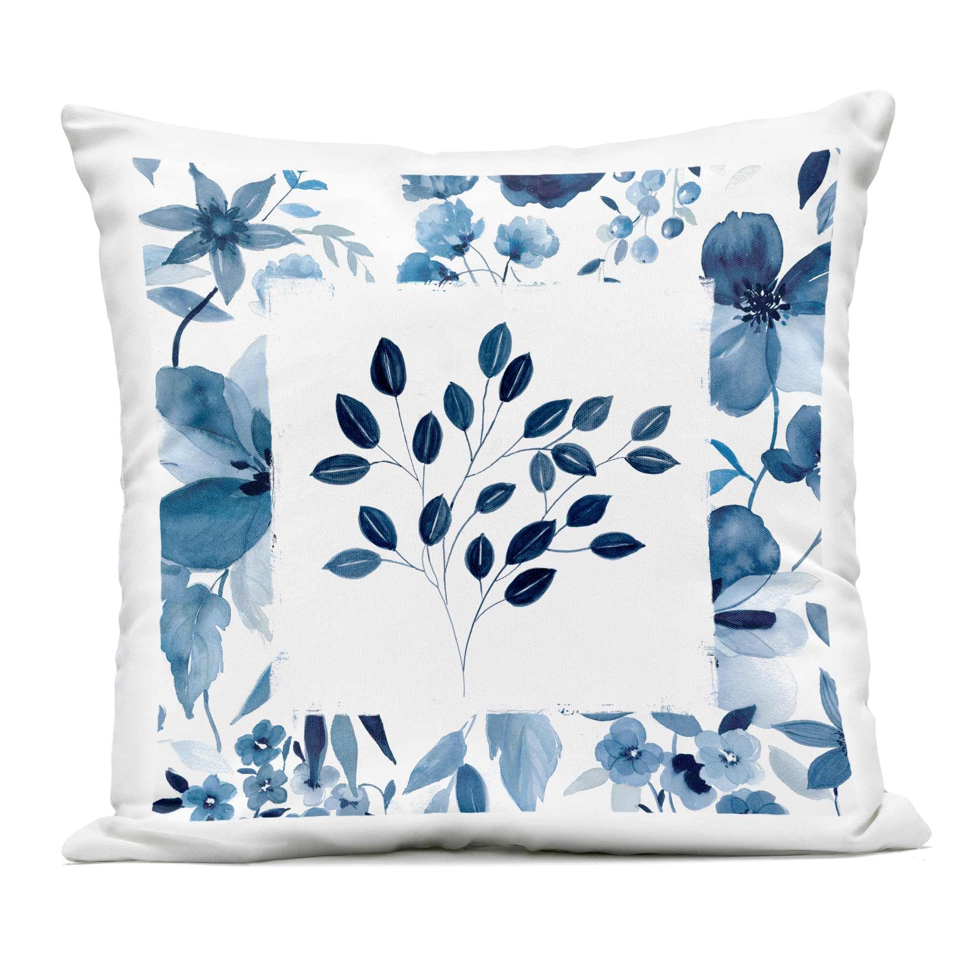 Indigo Leaves on White Outdoor Decorative Pillows at Lowes.com