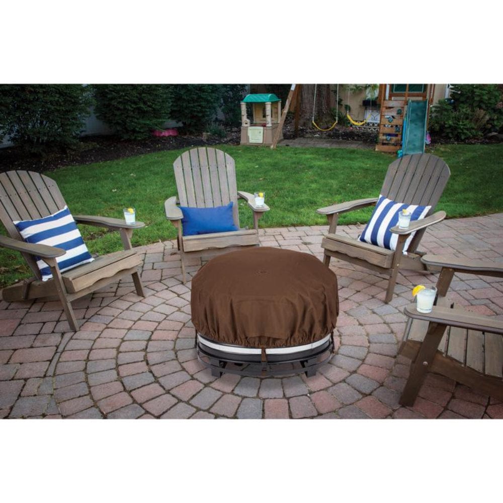 Living Accents Polyester Round Fire Pit Cover Brown in the Back Braces ...