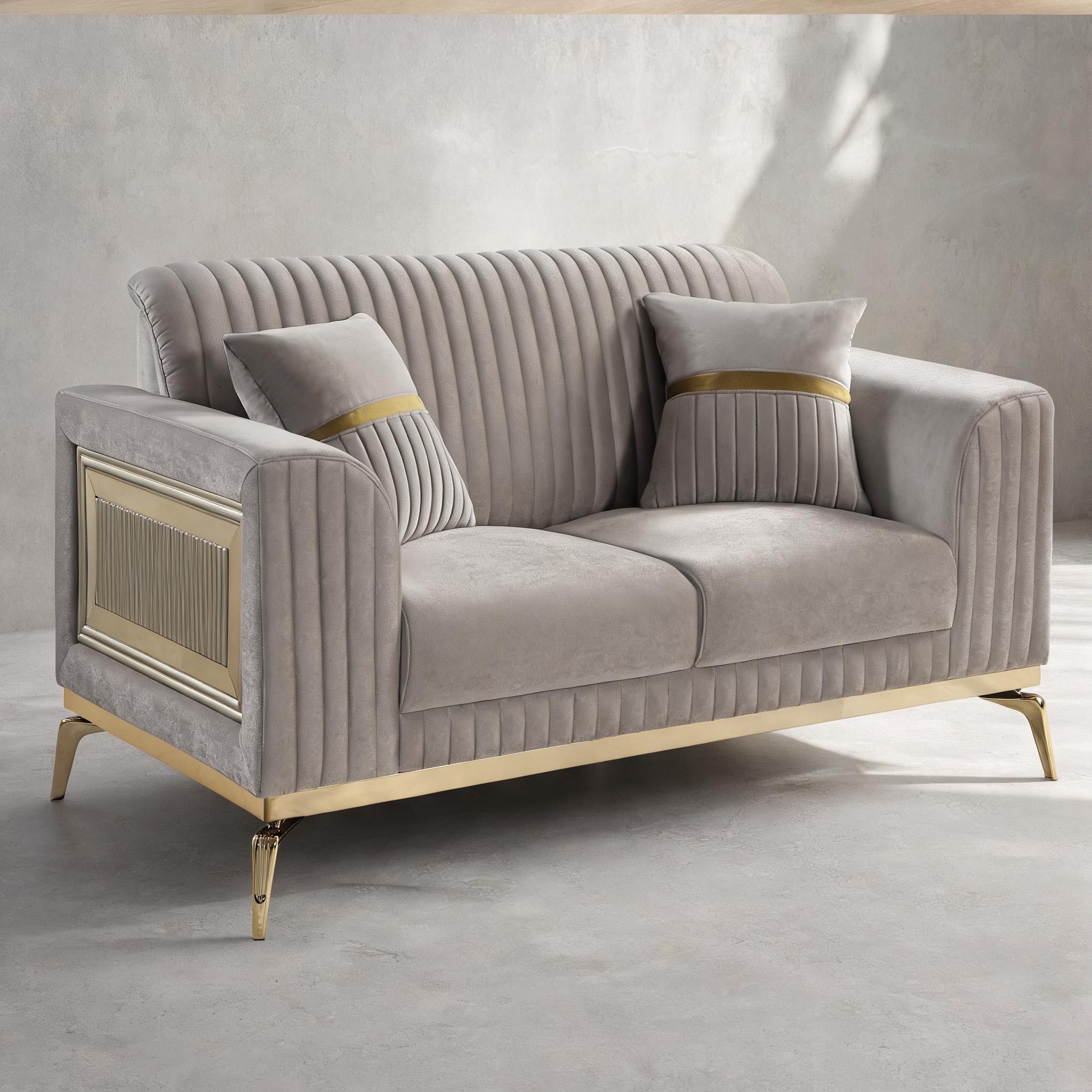 Watnature Living Room Contemporary Loveseat with Gold-Tone Accents ...
