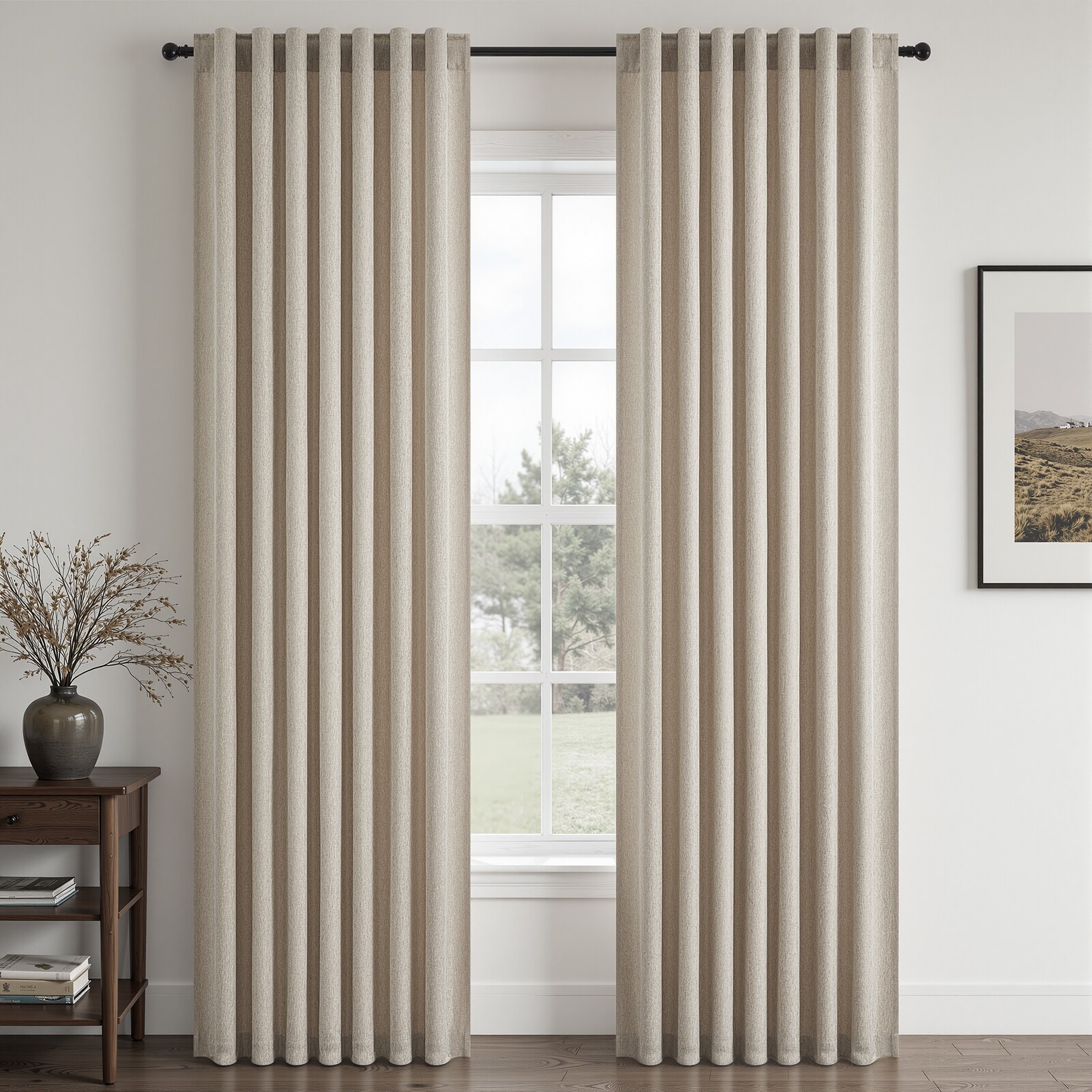 Topfinel 84-in Flaxen Boho Semi-sheer Back Tab Curtain panel pair in ...