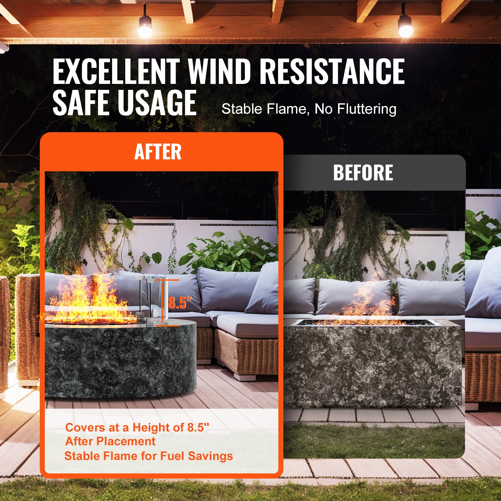 VEVOR Fire Pit Wind Guard 26 x 26 x 6 Inch Glass Flame Guard Round ...