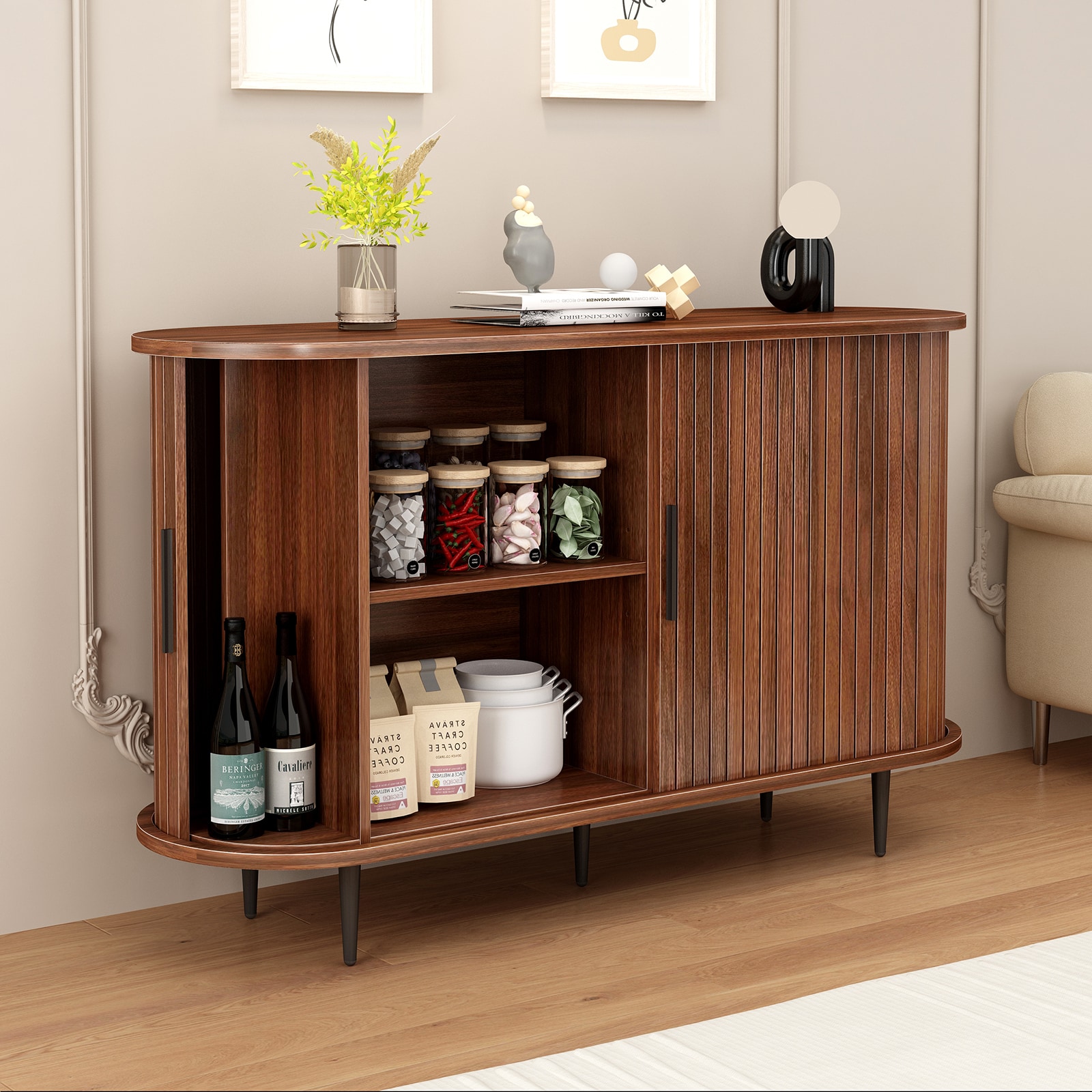 CHITA Rustic Metal Sideboard Buffet Cabinet with 1 Door Sliding Door ...