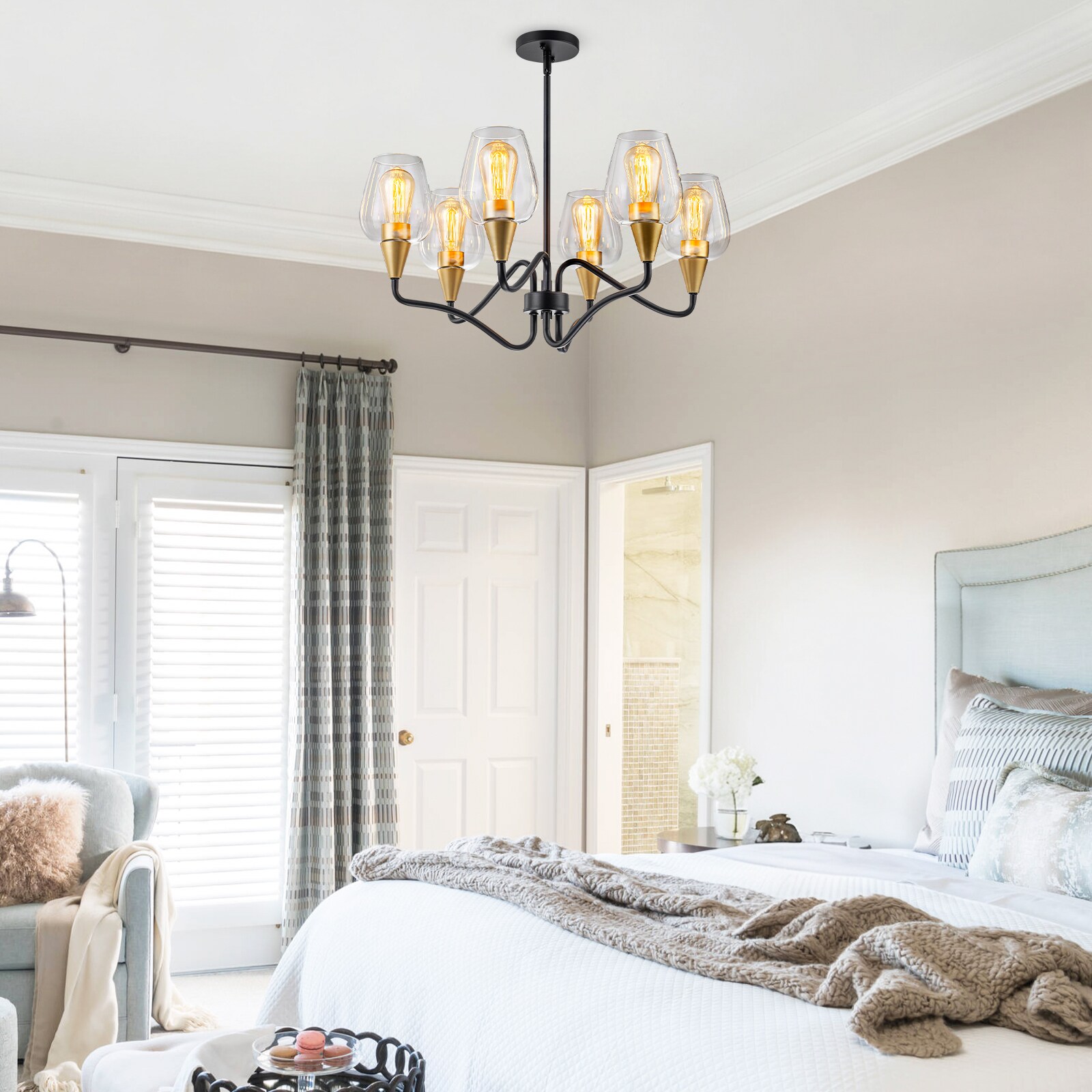 MENCOLULU Open Cup-Shaped Clear Glass Shades Chandeliers 6 -Light Black ...