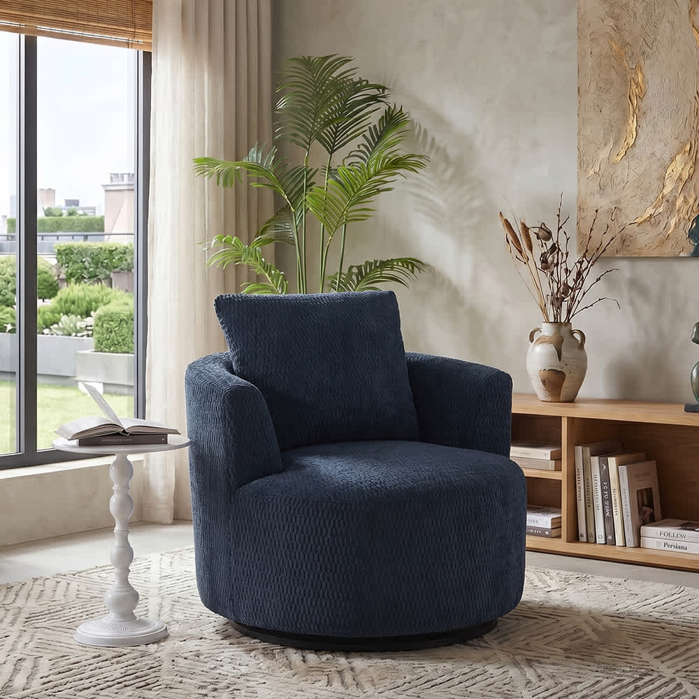 Coolbibila Dark Blue Faux Fur 360 Degree Swivel Accent Chair with ...