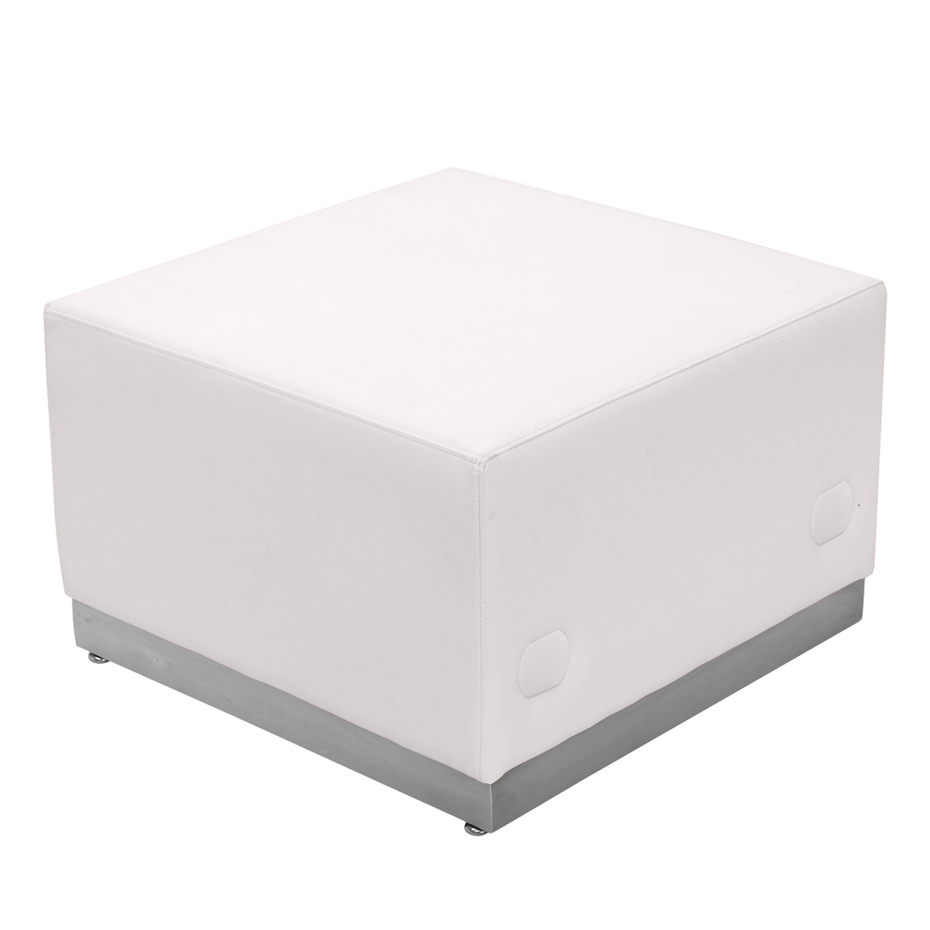 Emma + Oliver White LeatherSoft Ottoman with Brushed Stainless Steel ...