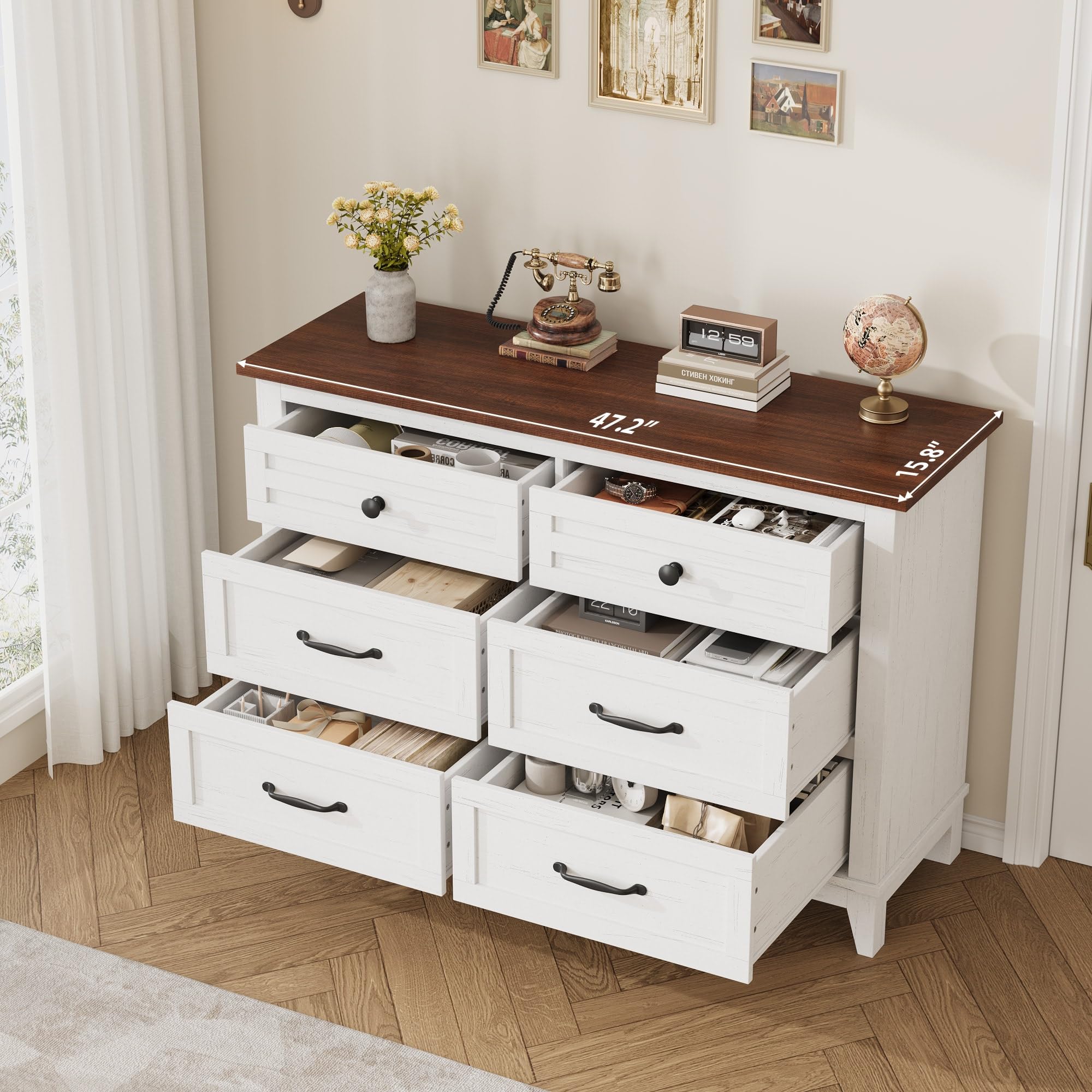IdealHouse White Brown 47 Inch Freestanding Storage Chest With 6 ...