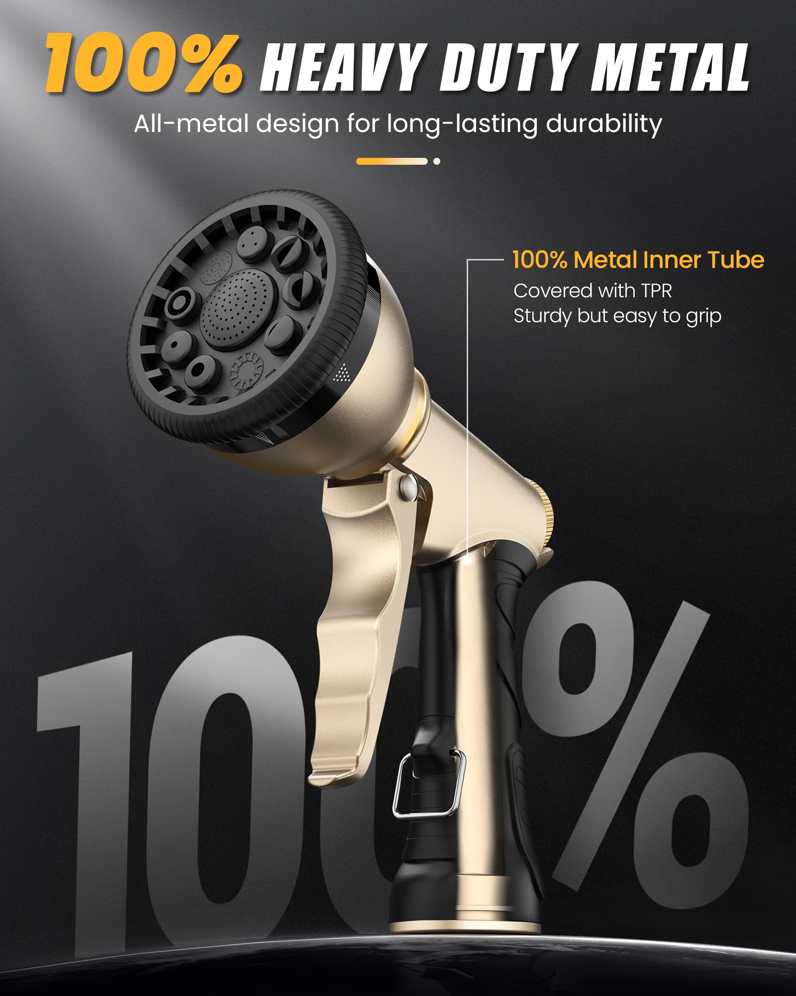 Wudkey Heavy Duty Metal Black Garden Hose Nozzle with 9 Spray Patterns ...