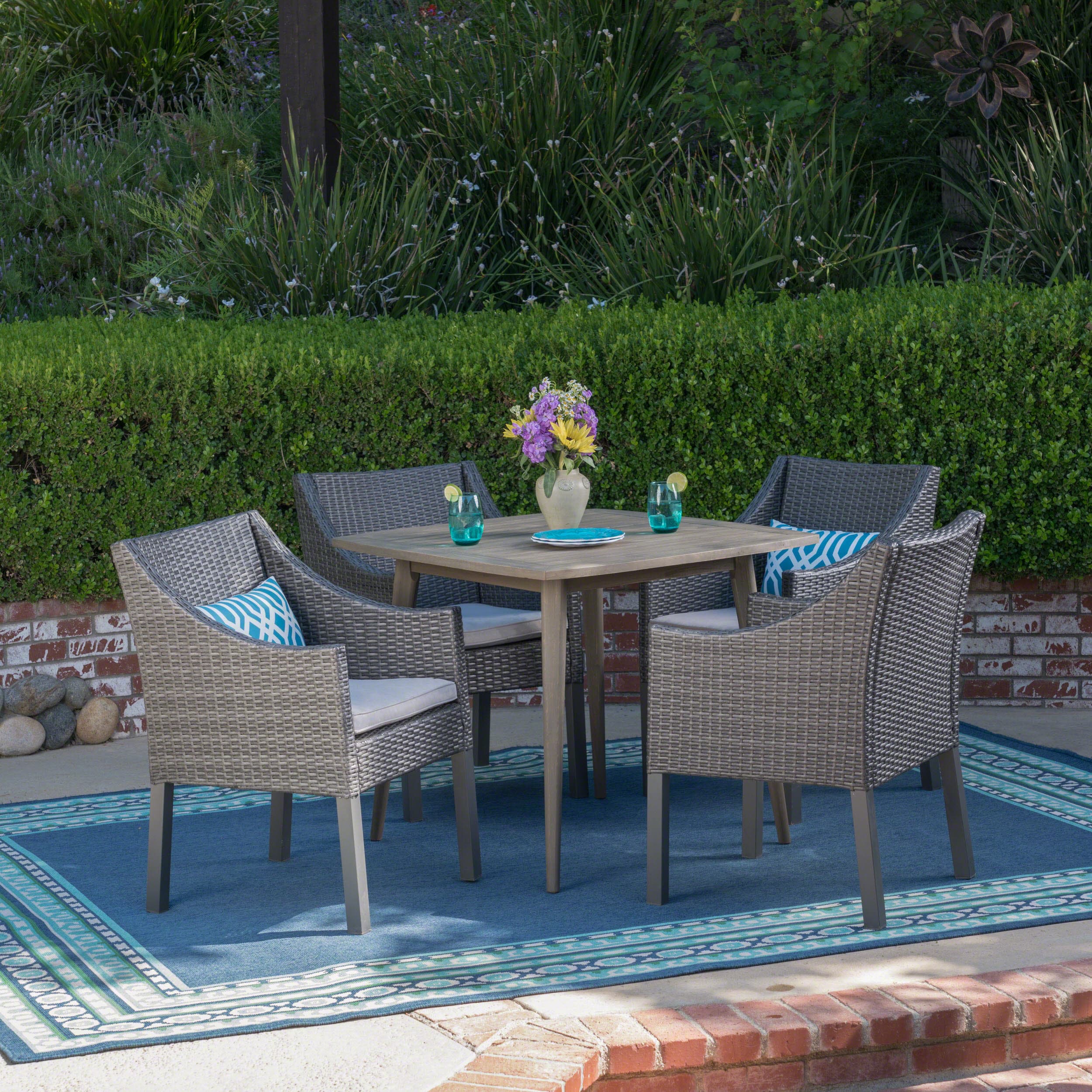 Christopher Knight Home Damas Outdoor 5 Piece Wood and Wicker Dining ...