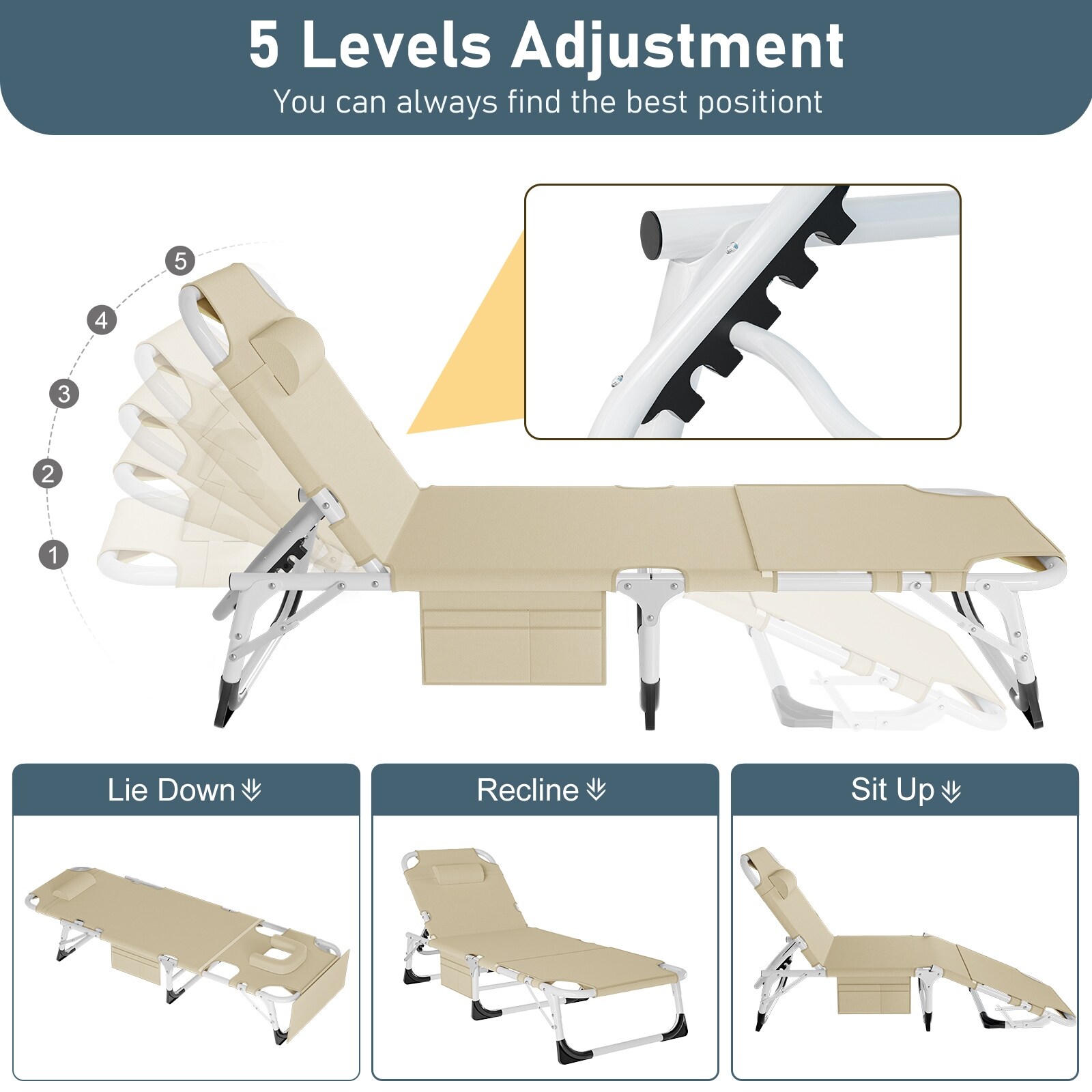 DOCRED 3 in 1 5 Position Sun Tanning Chair with Mat and Face Arm Hole ...