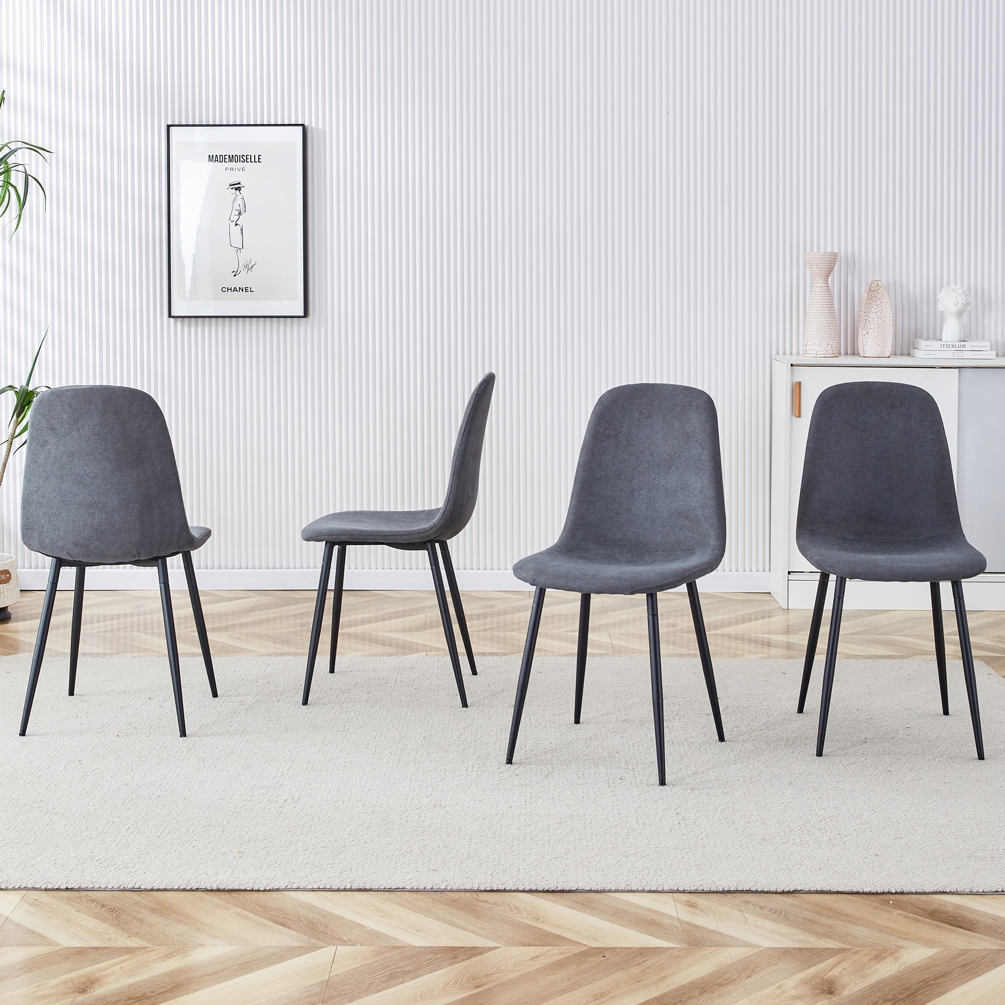 HyperDrop Cart Dark Grey Linen Fabric Dining Chair with Anti Slip Metal ...