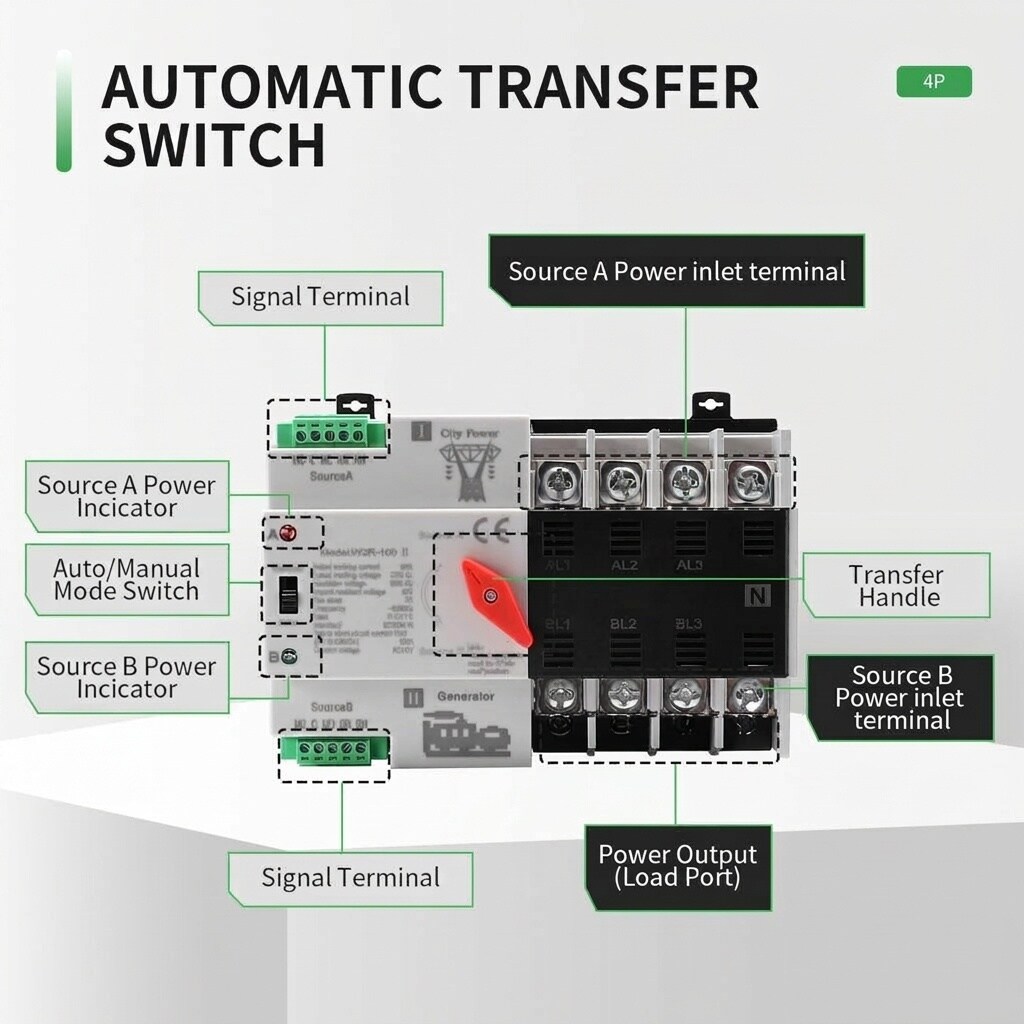 Misopily 100Amp 4 Pole Automatic Manual Transfer Switch 220V Din Rail ...