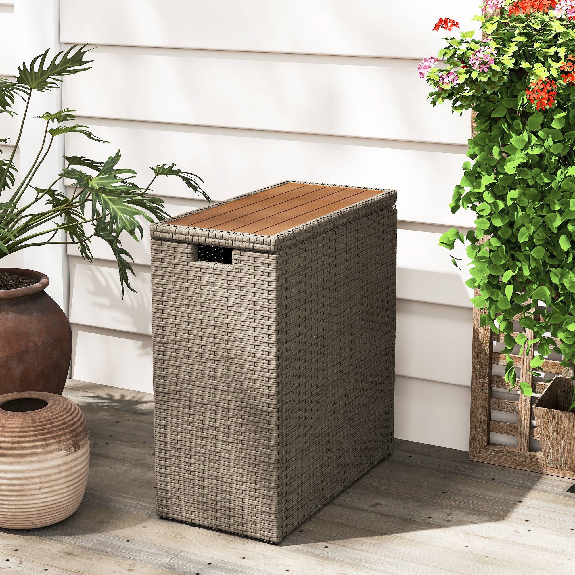 Outsunny 17 Gallon Wicker Small Deck Box PE Rattan Outdoor Storage Box ...