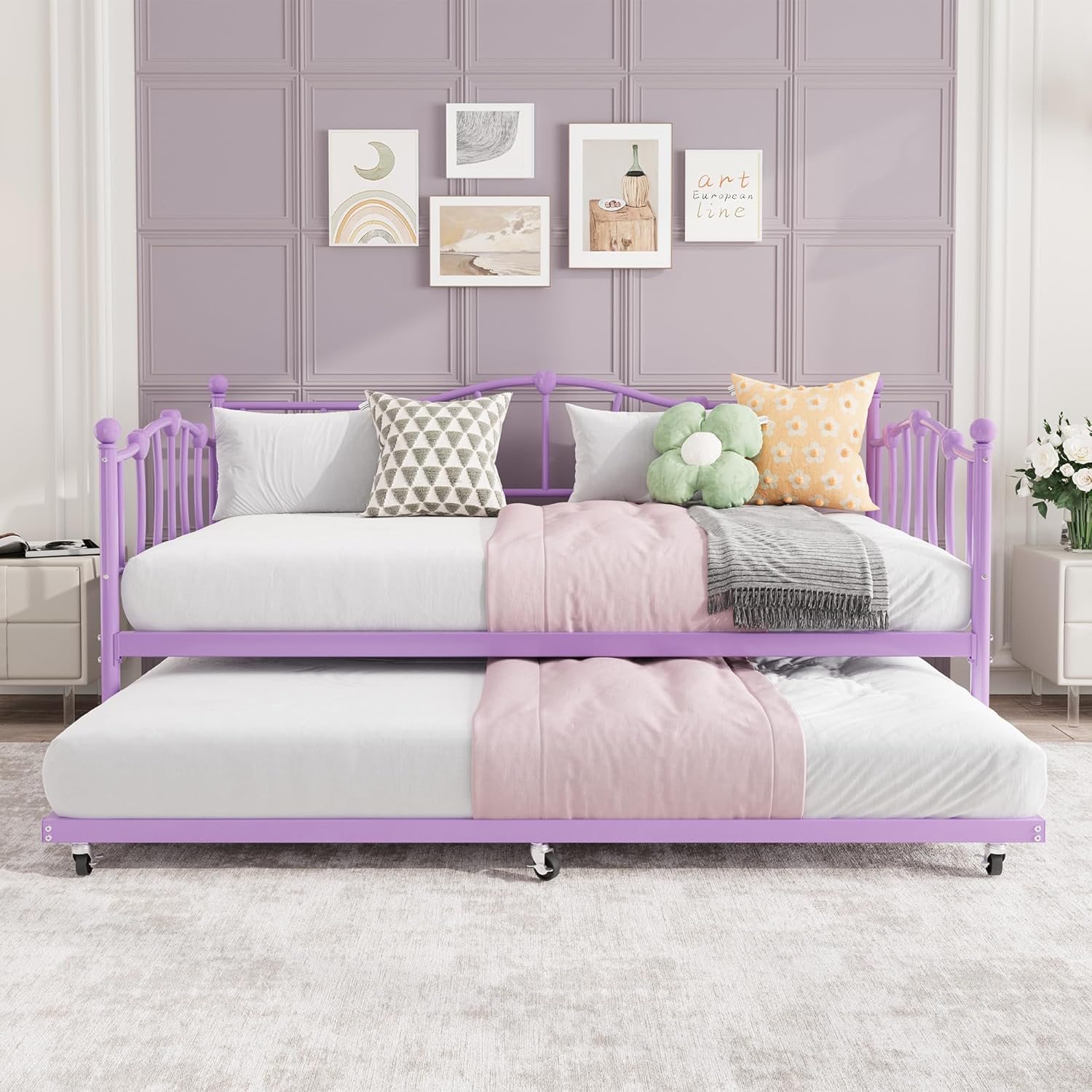 Garvee Twin Daybed with Trundle Metal Sofa Bed Frame with Steel Slat ...