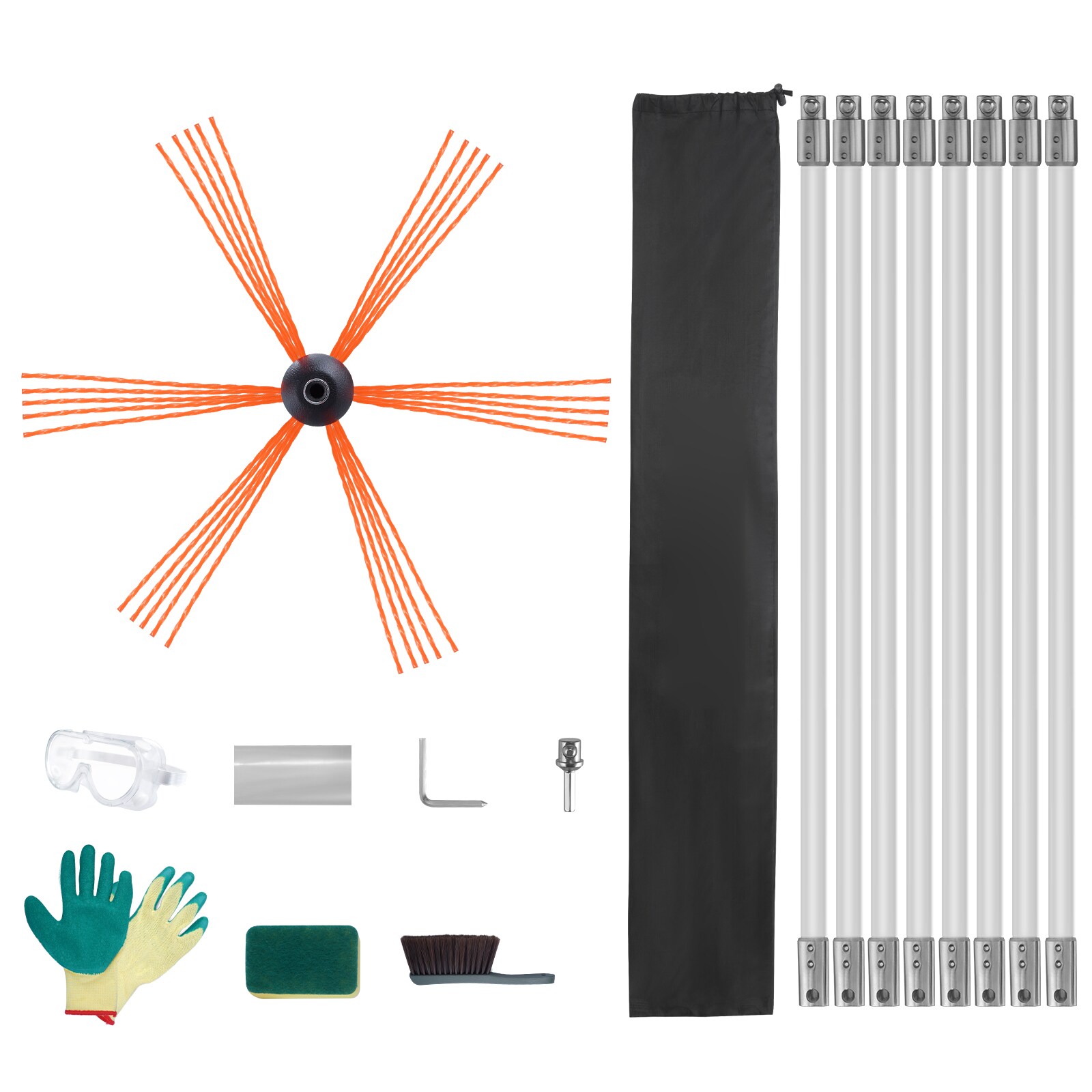 VEVOR 26 Feet Chimney Sweep Kit w/ 8Reinforced Nylon Flexible Rods ...