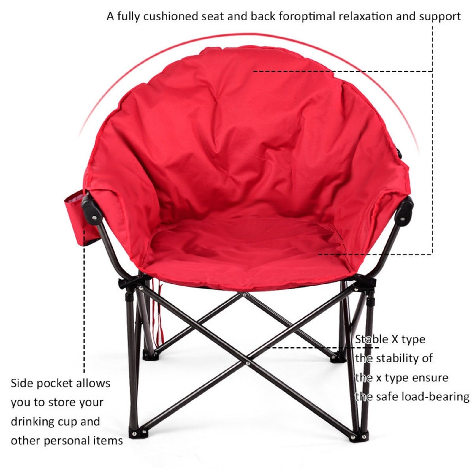 SUGIFT Folding Camping Moon Chair with Cup Holder with Stable Base in ...