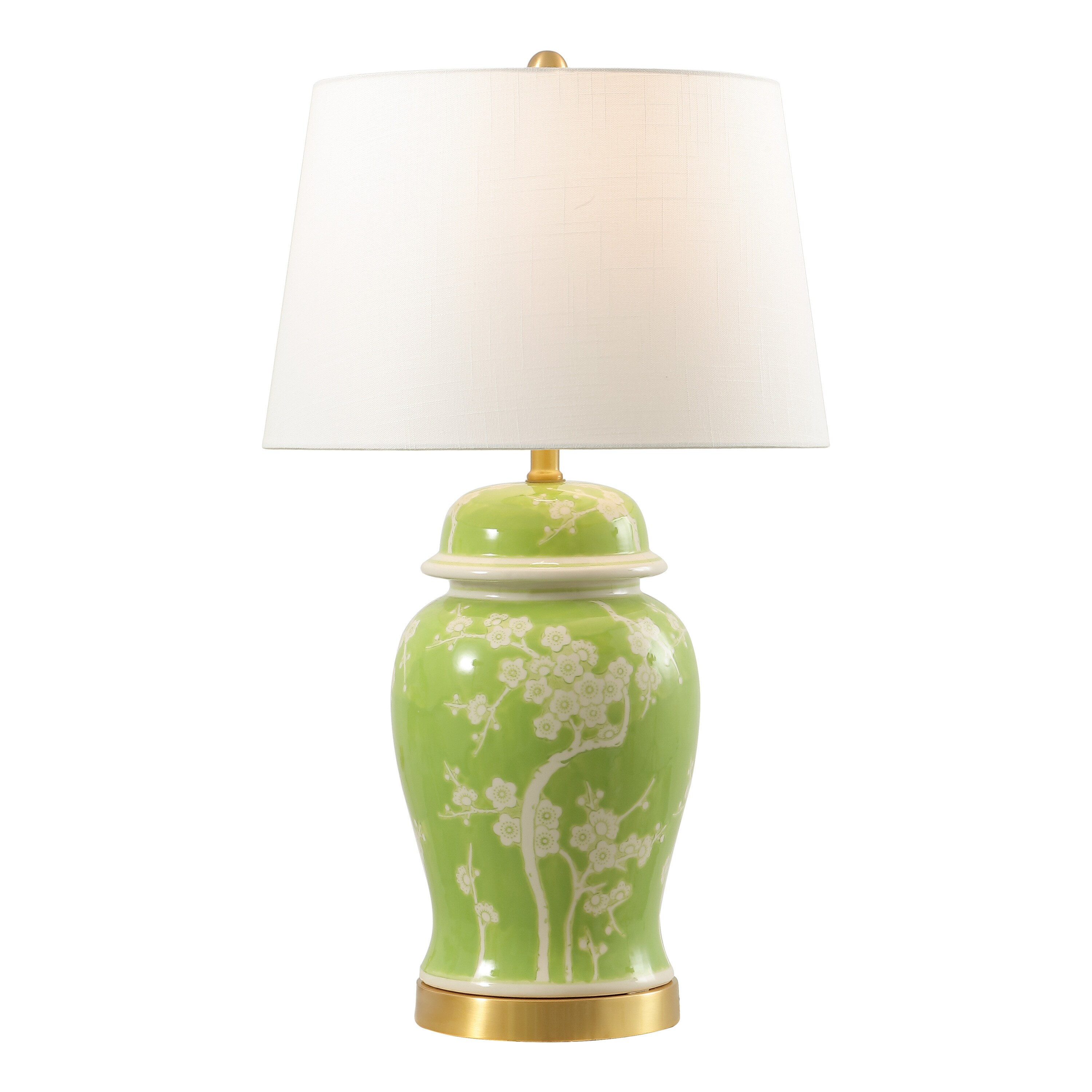 JONATHAN Y Gracie Cottage Ginger Jar Ceramic/Metal 29.5-in Green/White ...