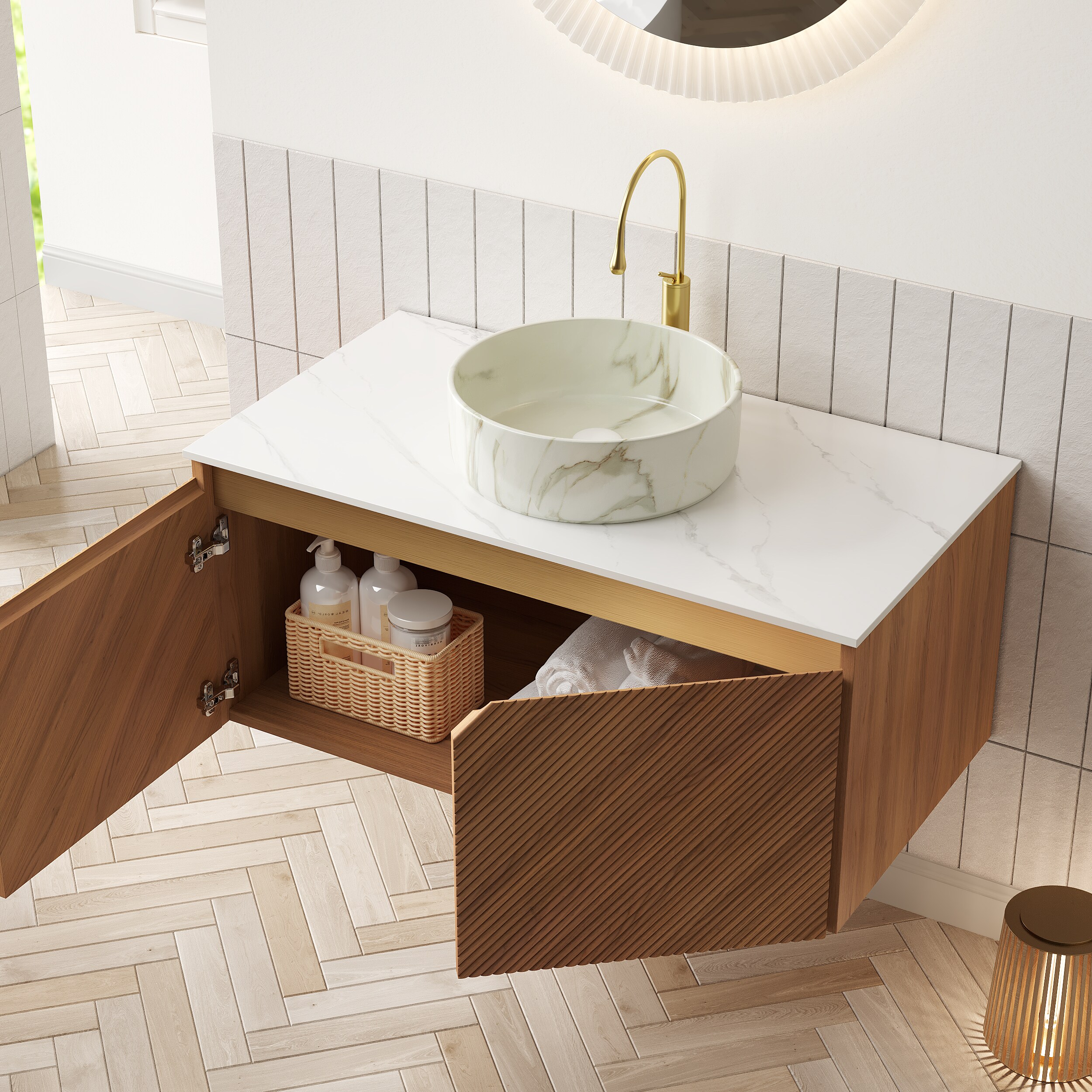 Huluwat 36 Inch Bathroom Vanity and Sink Floating Plywood Storage ...