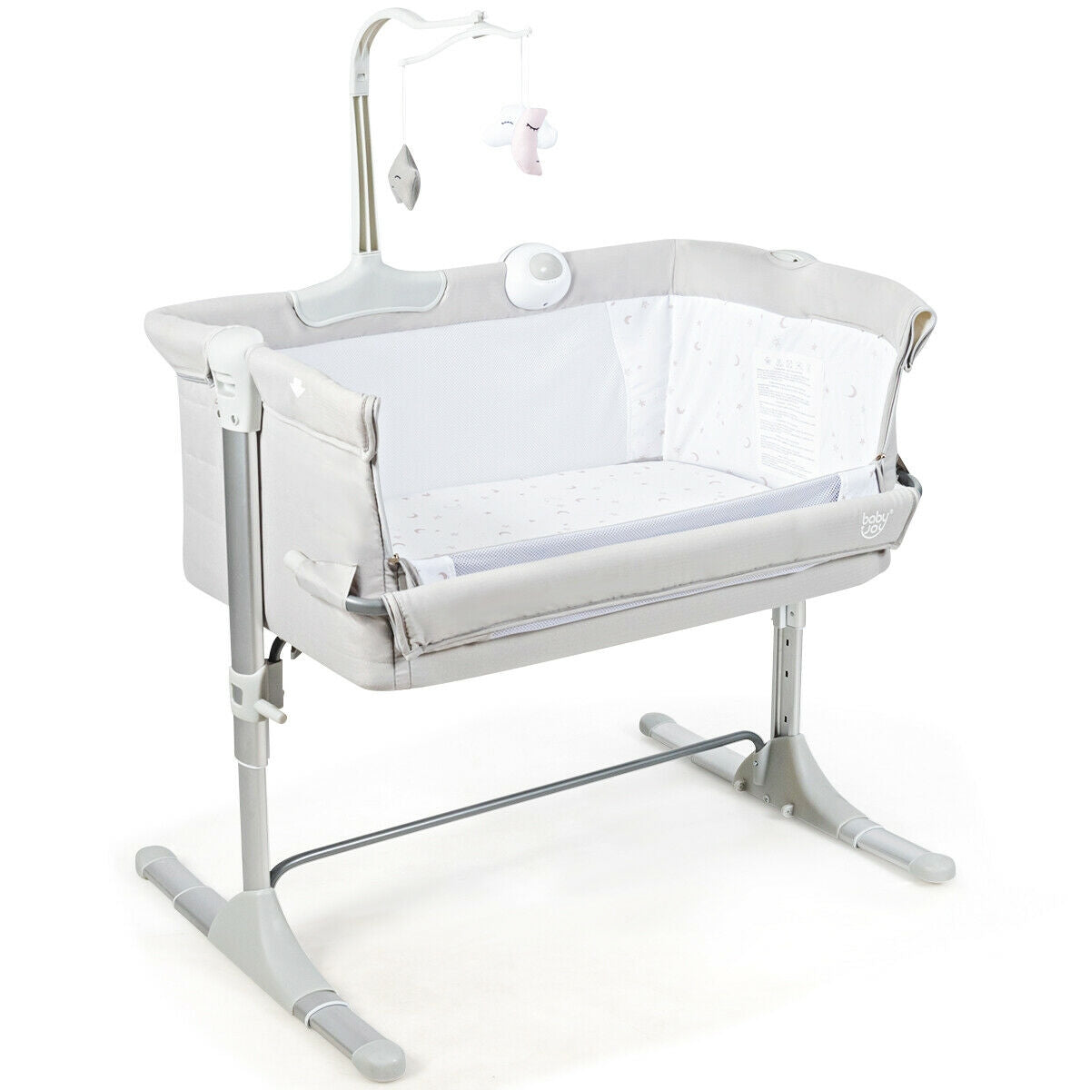 Boyel Living Light Gray Height Adjustable Baby Side Crib with Music Box ...