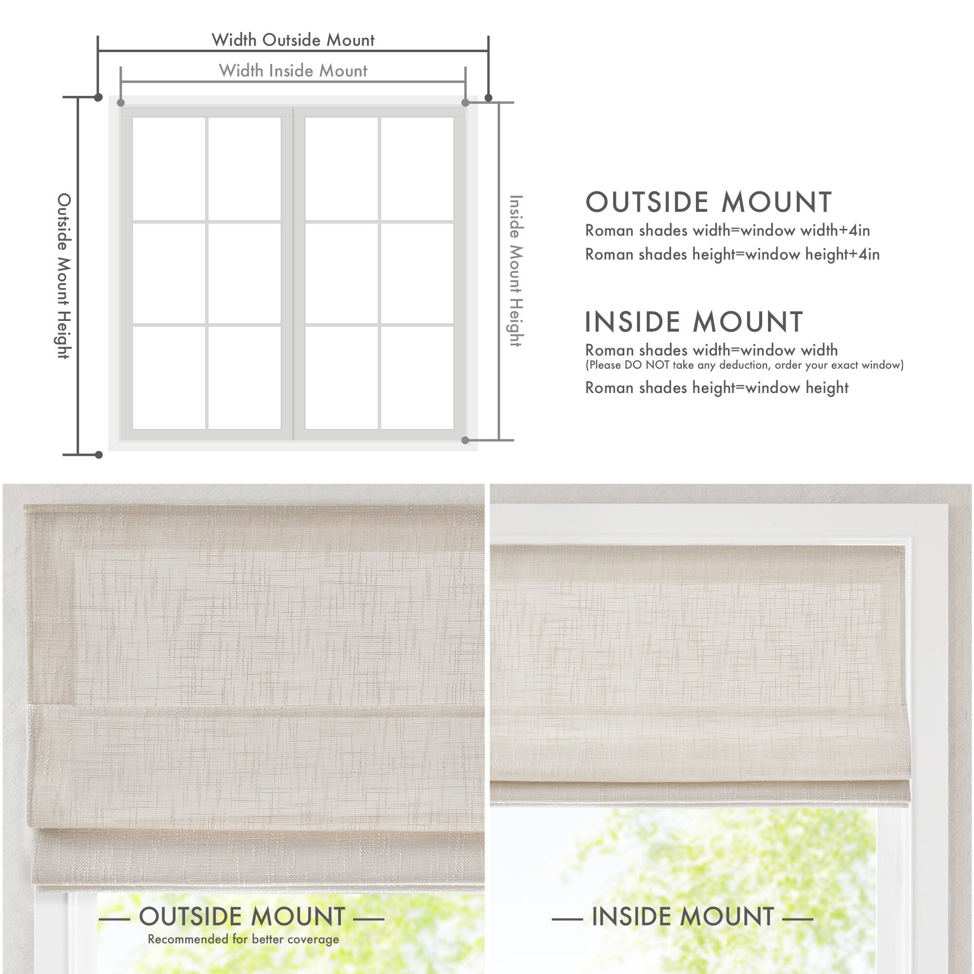 Blisstyle 1 Piece 35x64 Inch Room Darkening Cordless Roman Shade Linen ...