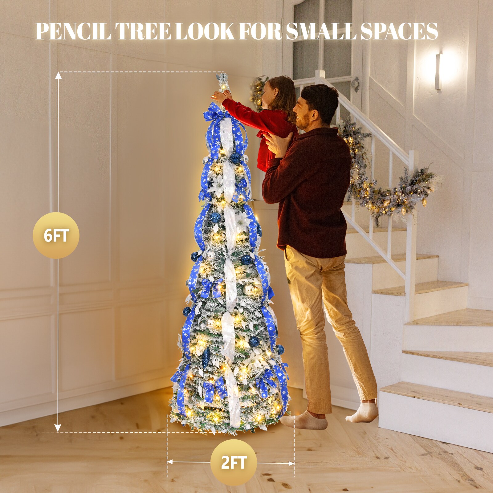 VINGLI 6ft Pre Lit Pop Up Christmas Tree with 150 Lights Collapsible ...